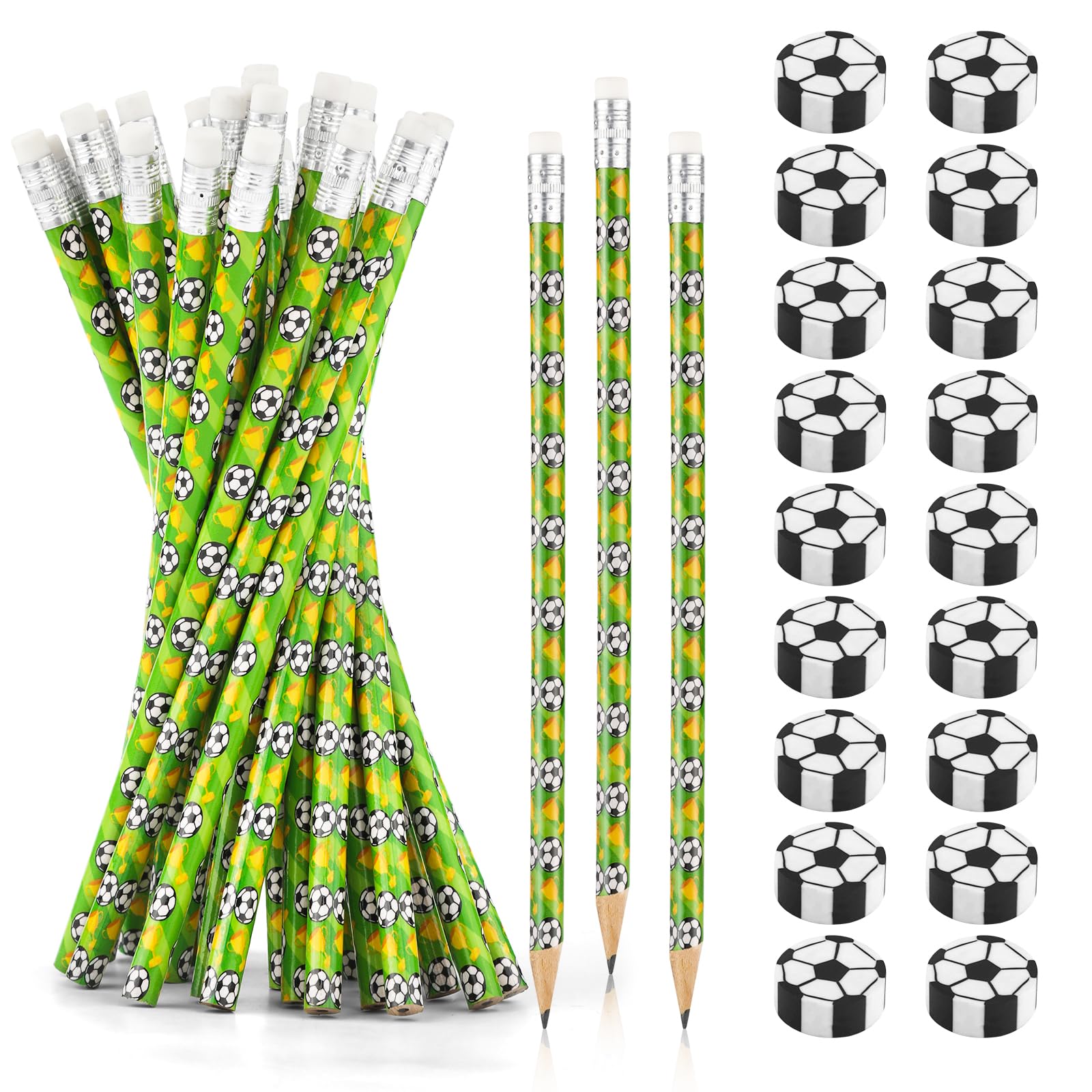 PEUTIER 36pcs Sports Pencils and Erasers for Kids, Soccer Pencils with ...