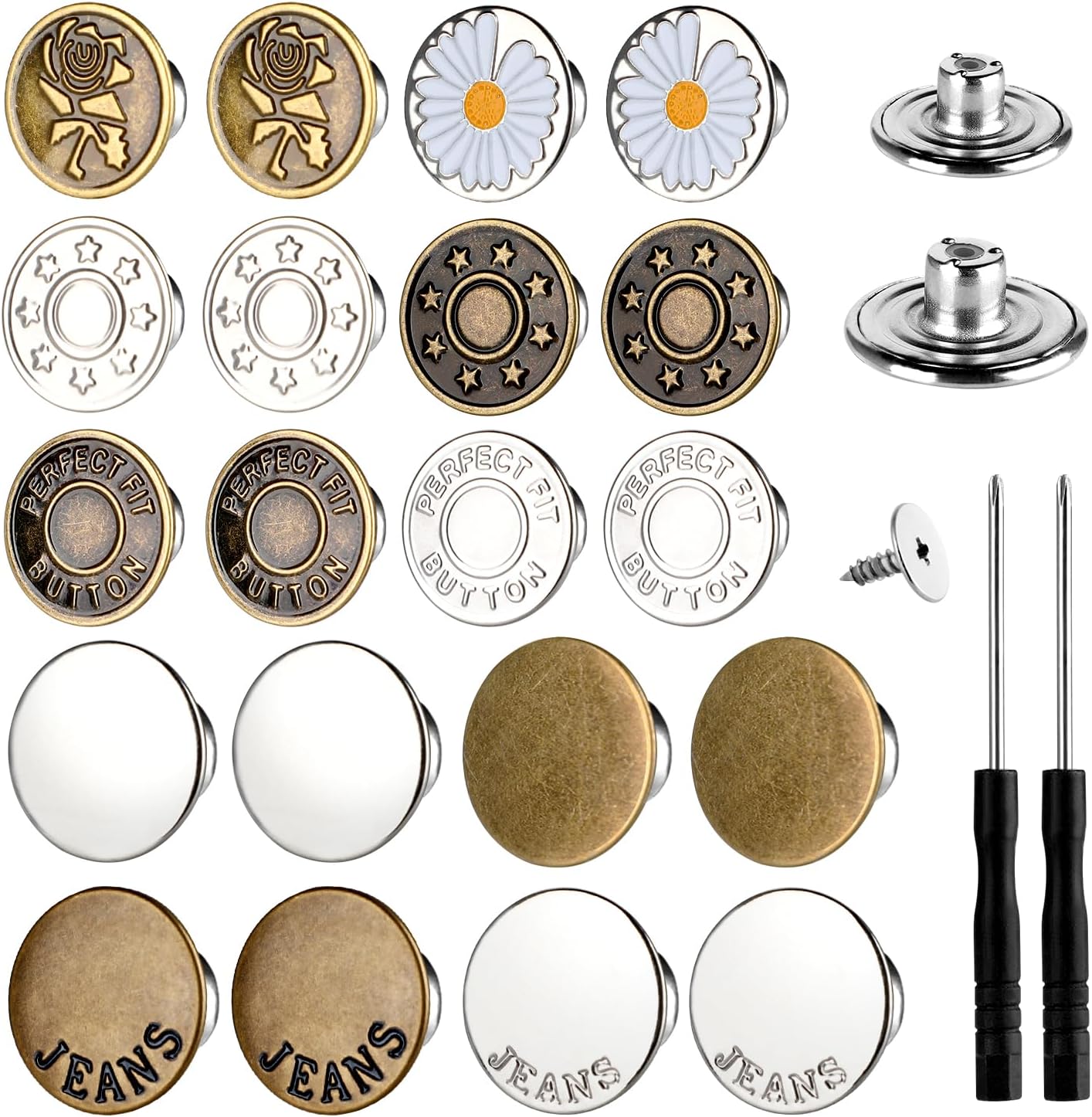 Amazon.com: 60 Sets Buttons for Loose Jeans,17mm+20mm No Sew Metal ...