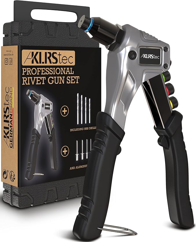 KLRStec® Professional Rivet Gun Kit incl. 120 Pop Rivets and 4 HSS ...