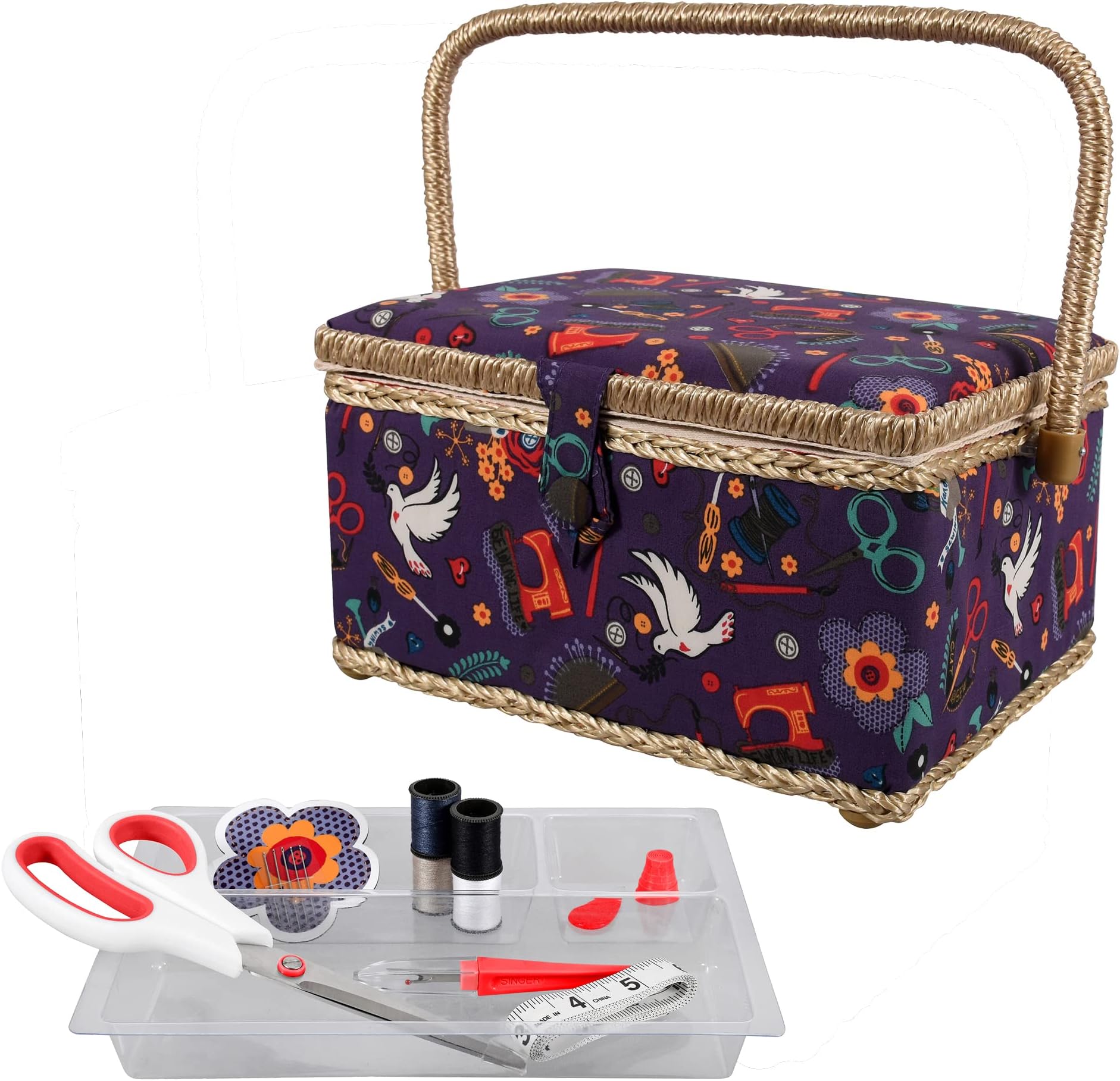 Amazon.com: Sewing Basket with Sewing Kit Accessories, Small Sewing Box ...