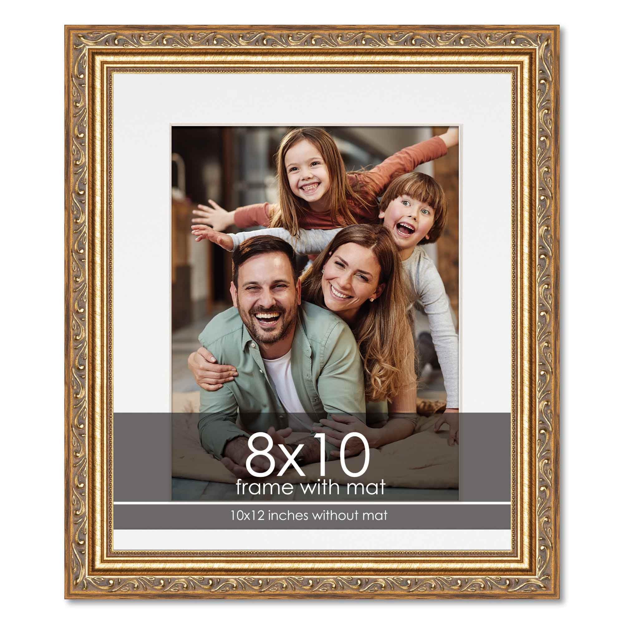 Amazon.com - 8x10 Frame with Mat - Antique Gold 10x12 Frame Wood Made ...
