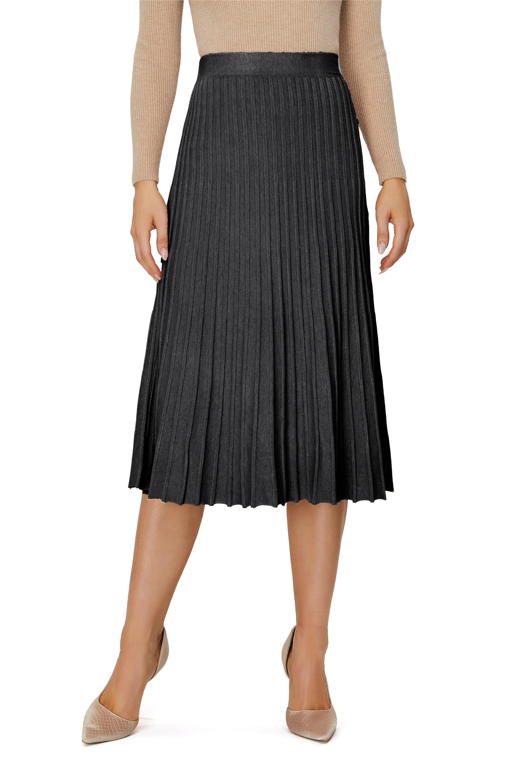 Amazon.com: Women's Knit Maxi Pleated Skirts, High Waist Elastic A Line ...