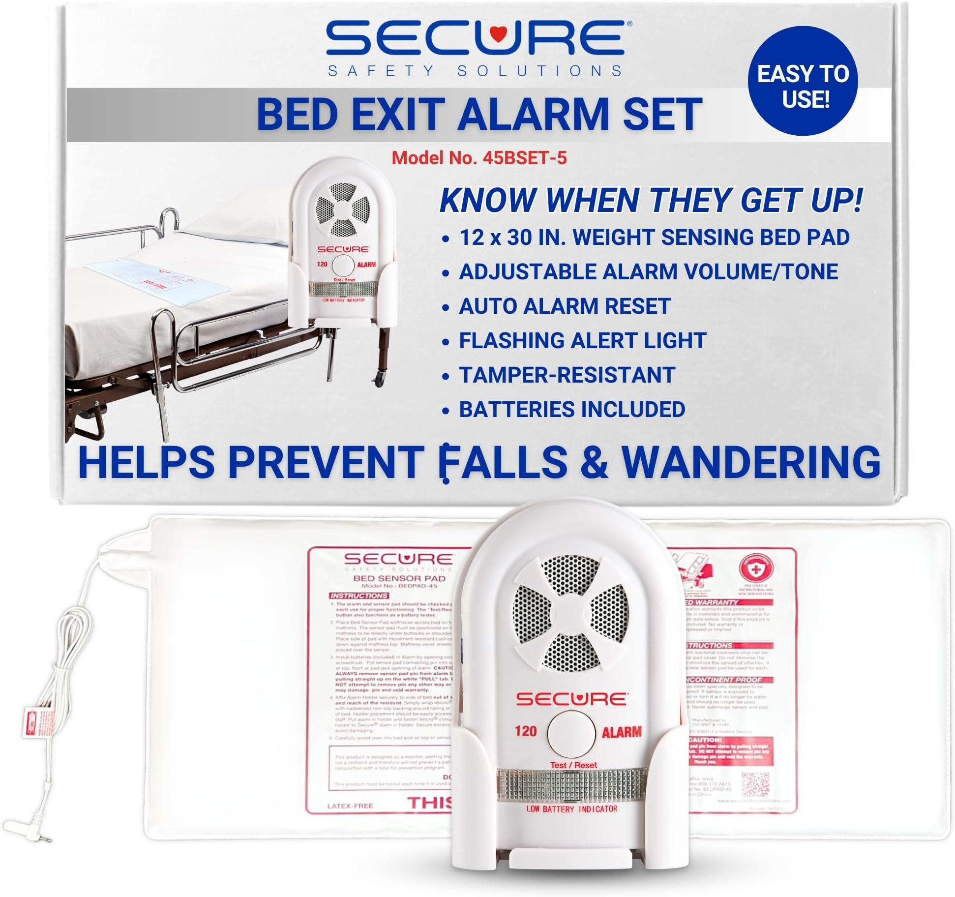 Amazon.com: Secure Bed Alarm for Elderly Adults - 80-120 dB Patient ...