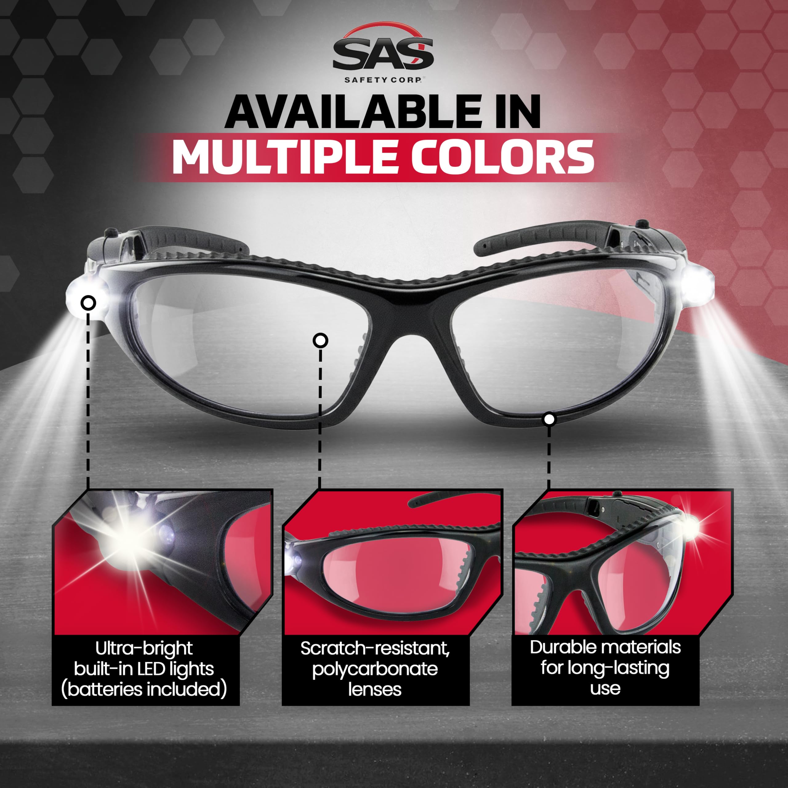 Snapklik.com : LED Inspector Safety Glasses Protective Eyewear Black ...