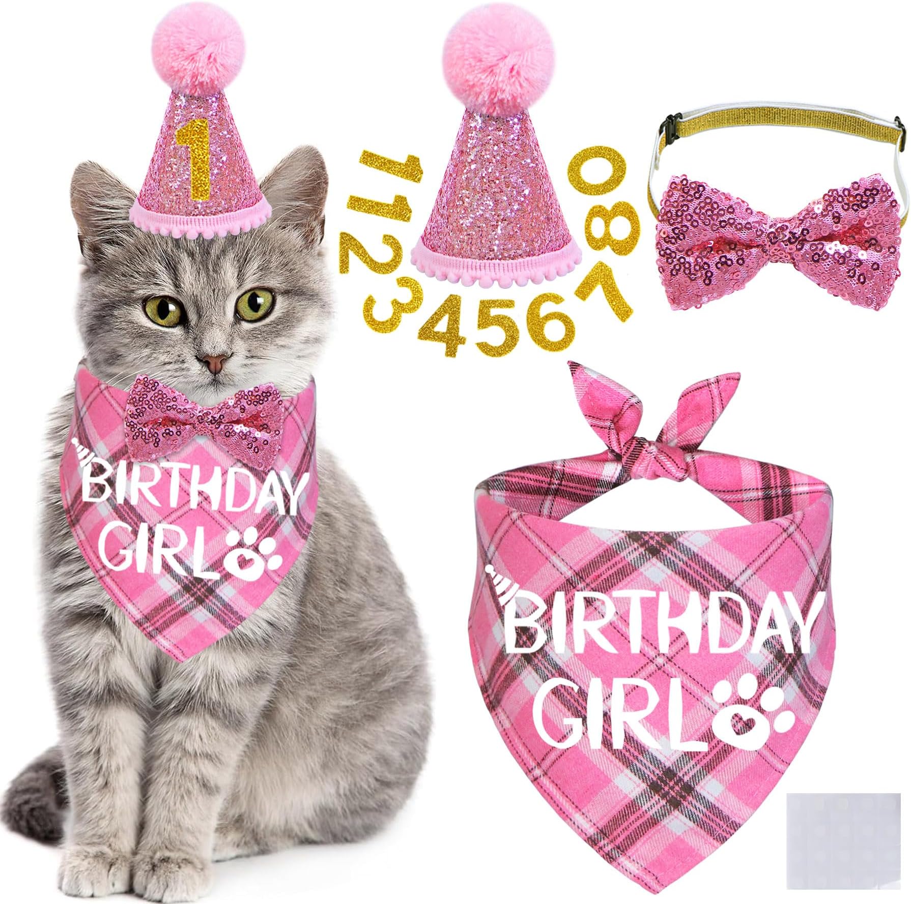 Amazon.com : STMK Cat Birthday Party Supplies, Cat Birthday Hat with ...