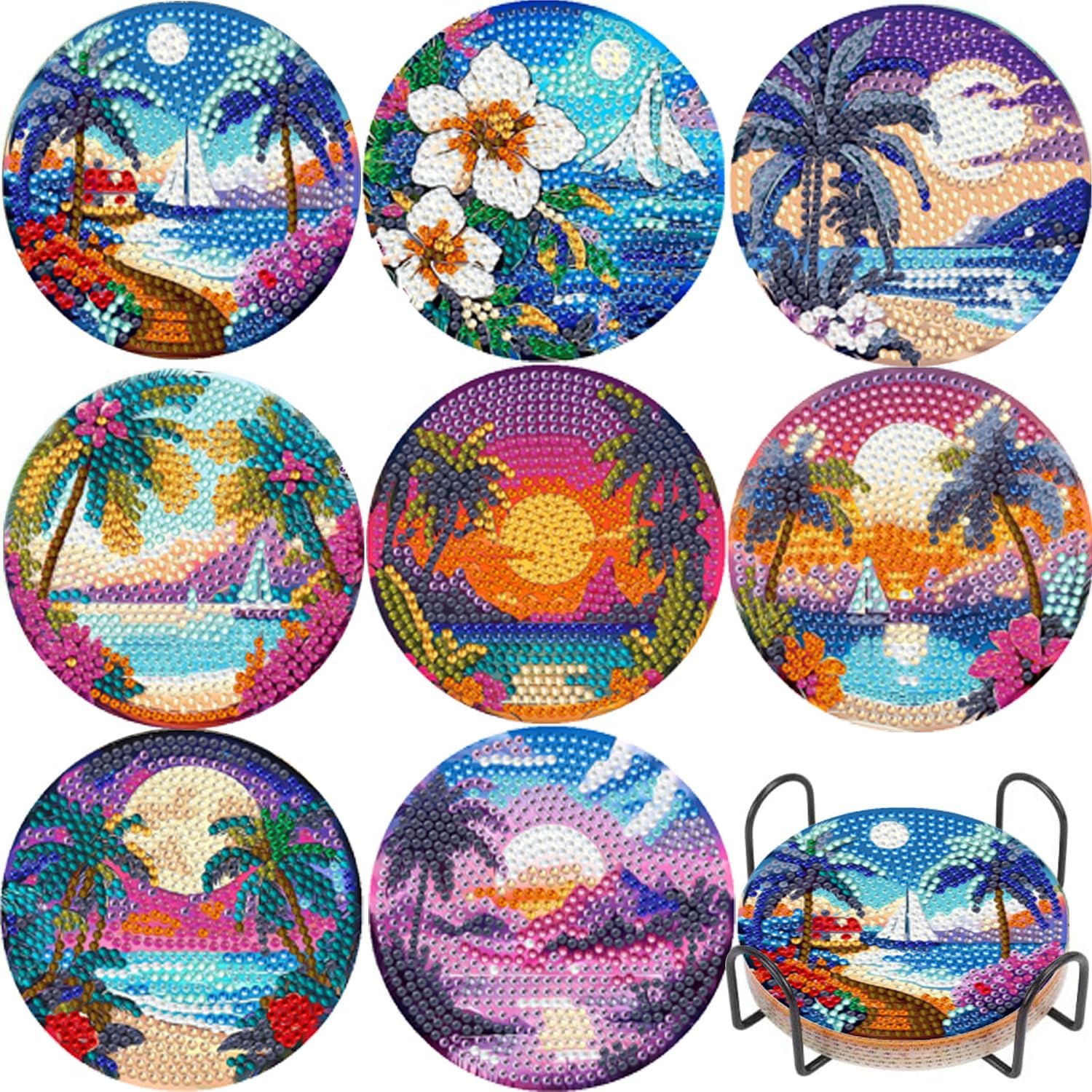 Amazon.com: EWJRNSF 8 PCS Small Diamond Art Coasters Kits, Diamond ...
