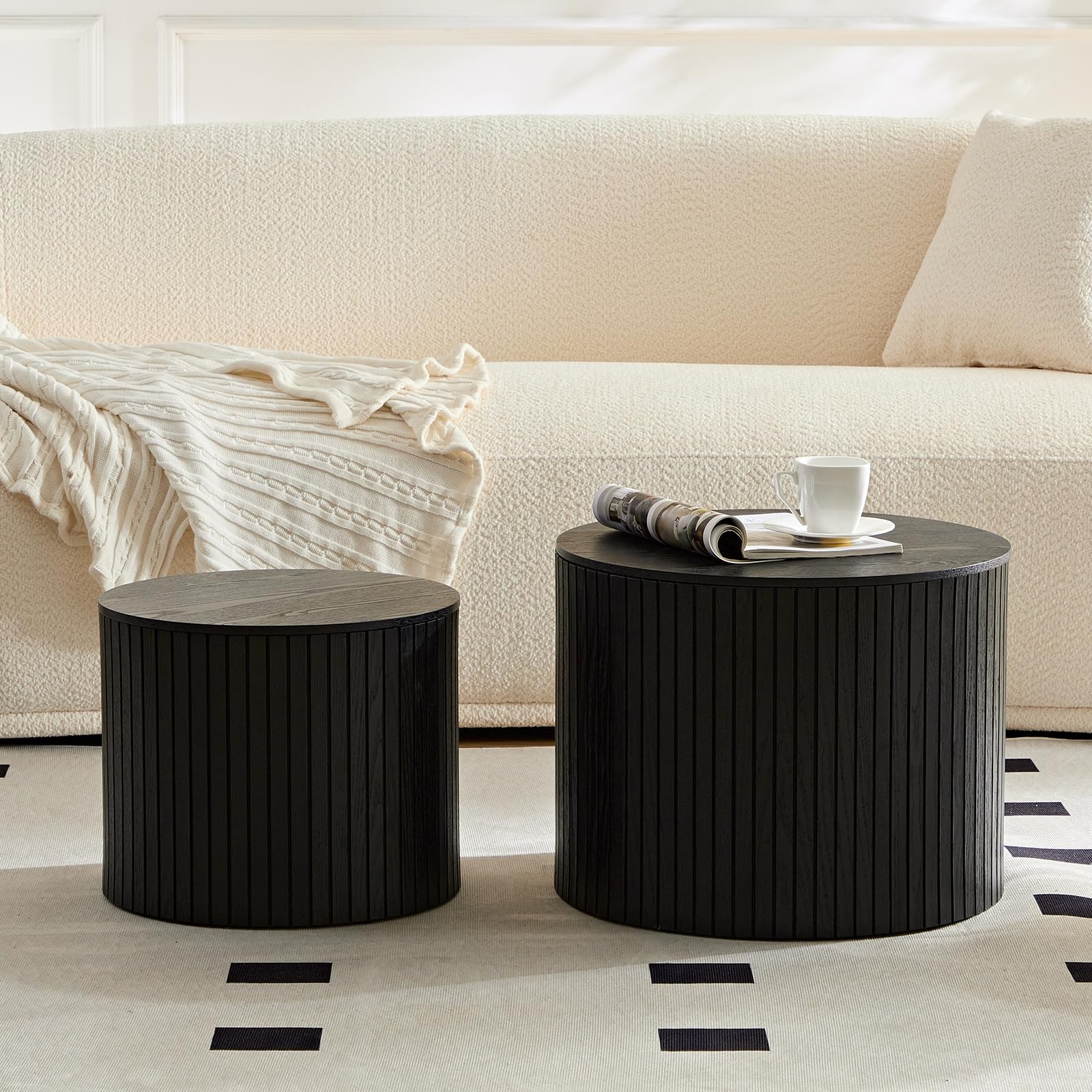 Amazon.com: YOPENG Nesting Tables Set of 2,Round Ottoman Coffee Tables ...