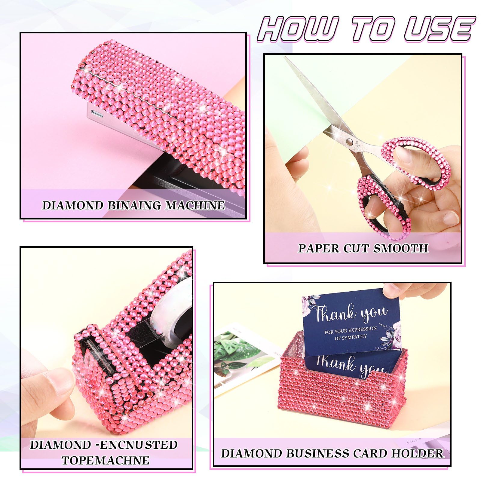 Snapklik.com : Demissle 6 Pcs Bling Office Desk Accessories Set Crystal ...