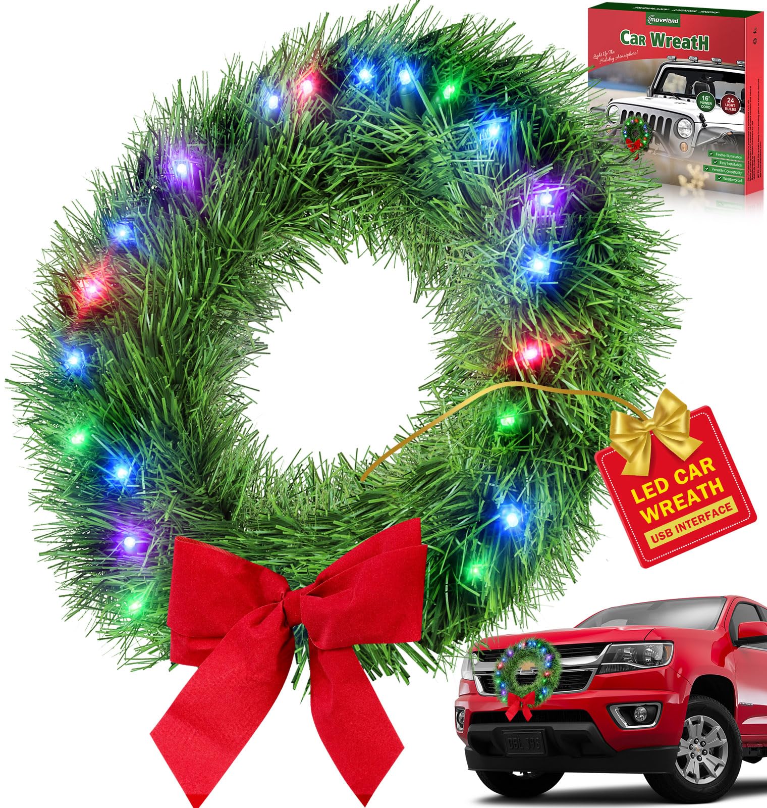 Amazon.com: moveland 13" Light Up Christmas Wreath for Car Truck SUV ...