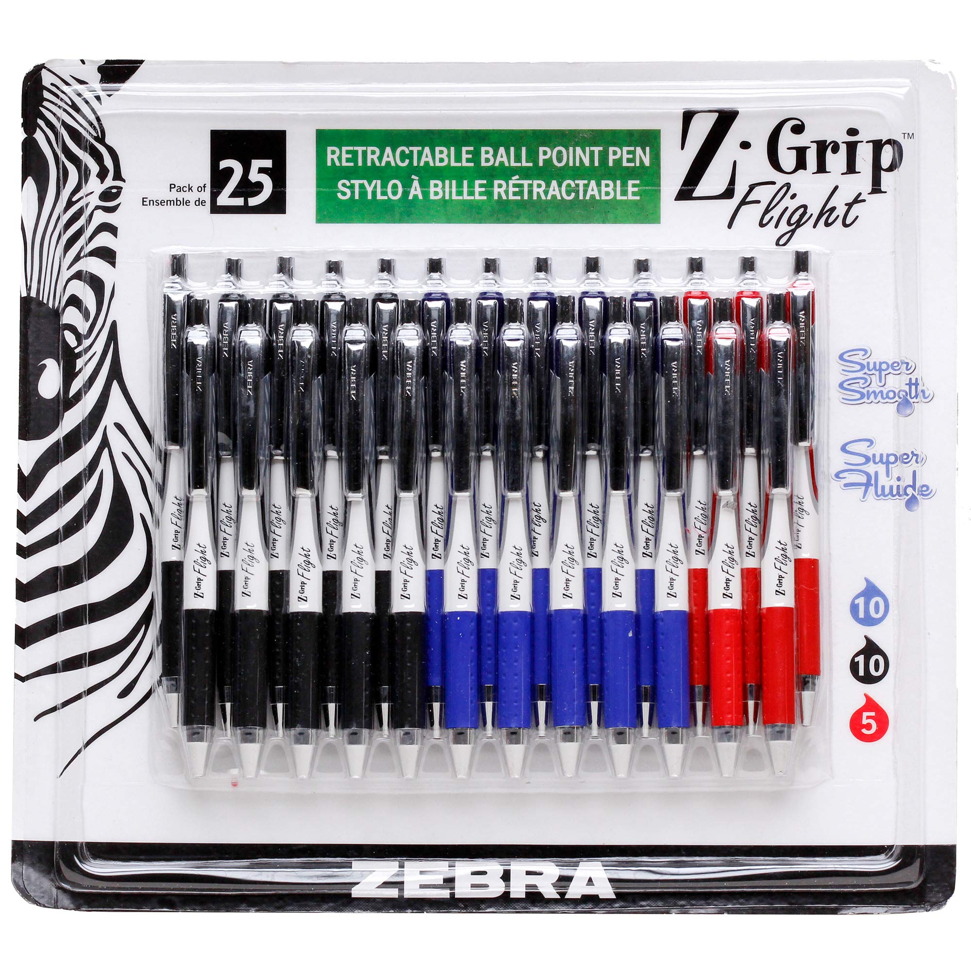 Amazon.com : Zebra Retractable Ball Point Pens, Z-Grip Flight - 25 ...