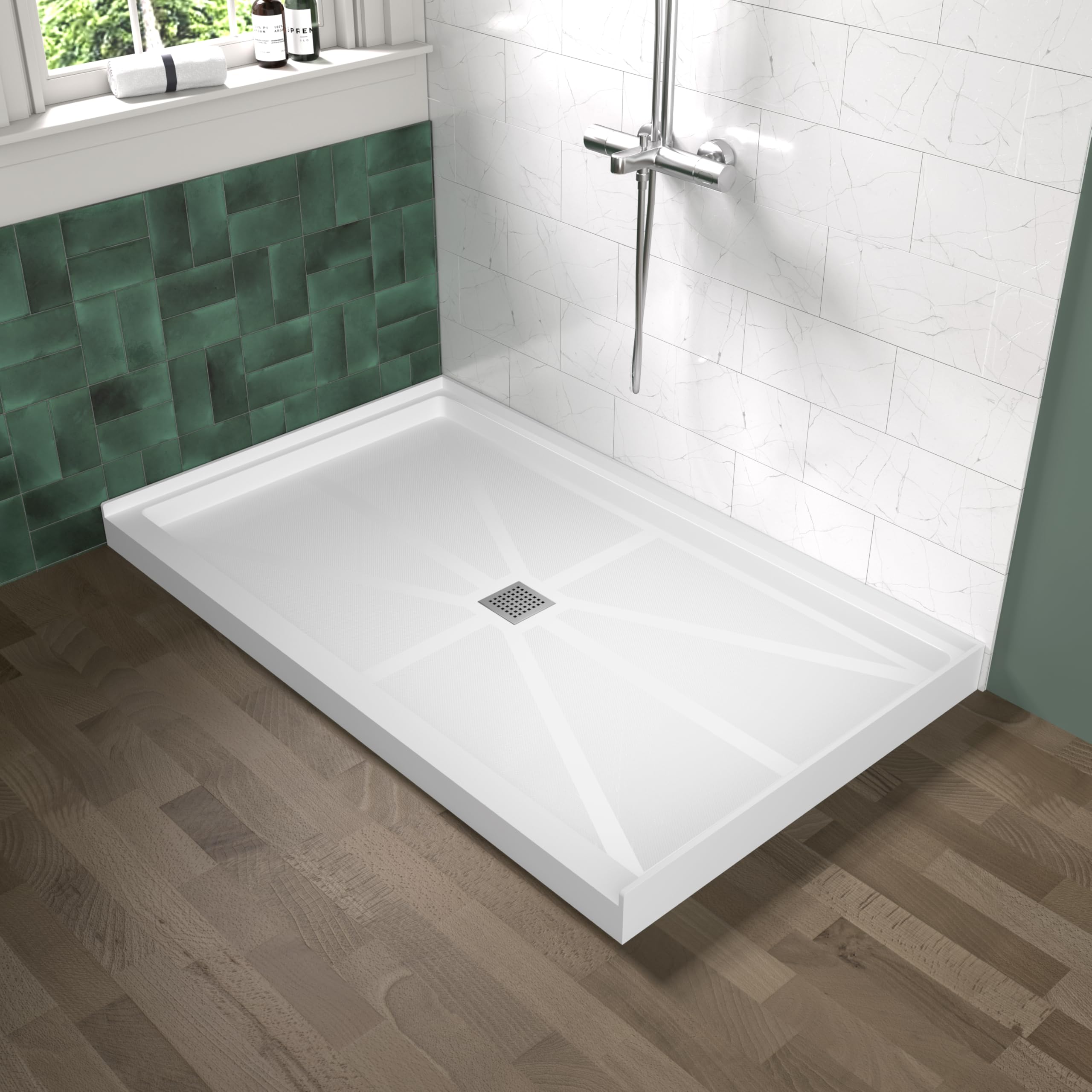 ACE DECOR Center Drain Shower Base 60" L x 36" W x 4" H Anti-slip ...