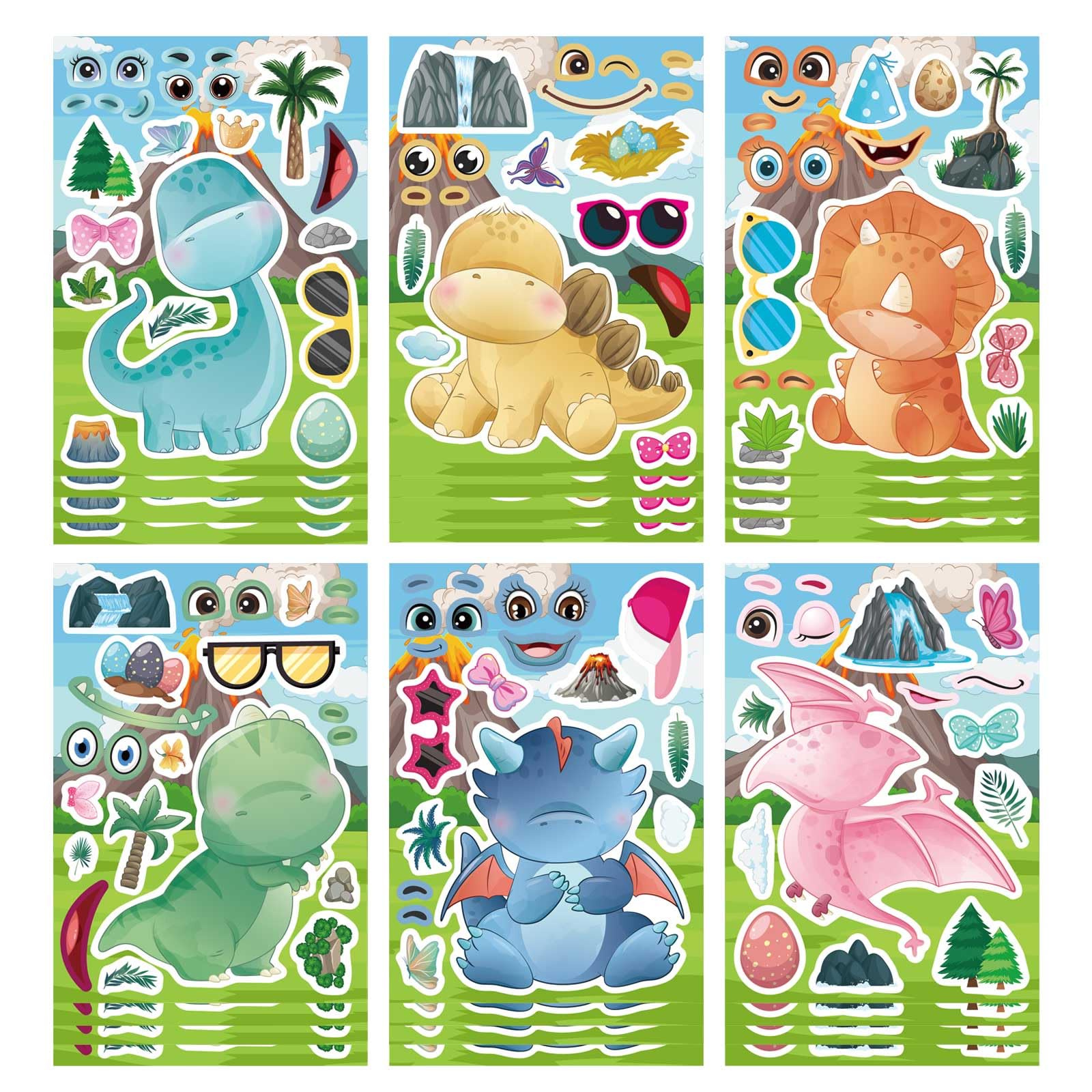 Amazon.com: 24 Sheets Cute Dinosaur Stickers for Kids Toddler Make-a ...