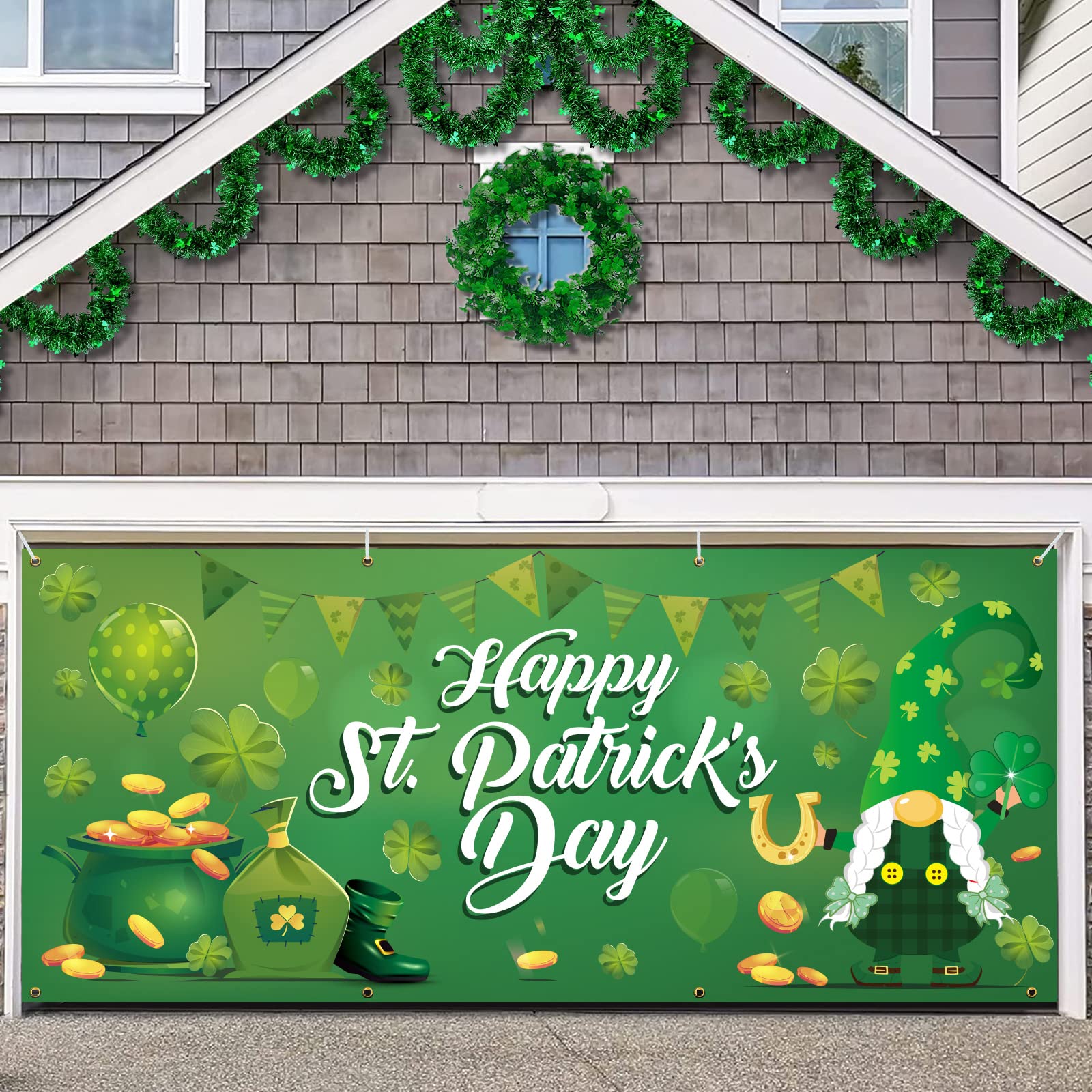 Amazon.com: St Patricks Day Garage Door Decorations Banner 16 x 7 ft ...