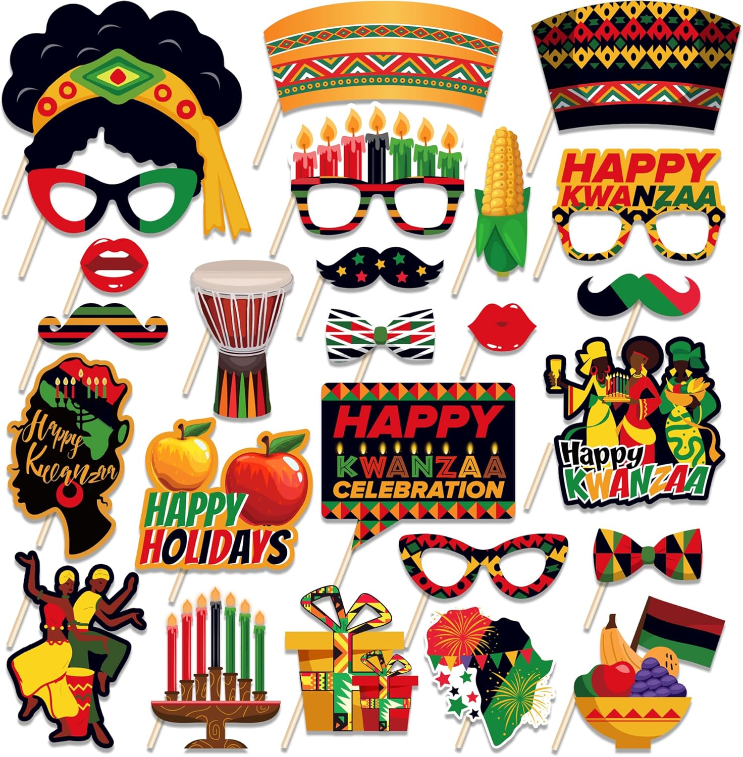 Amazon.com: Lide Road 30 Pcs Kwanzaa Photo Booth Props: Multicolor ...