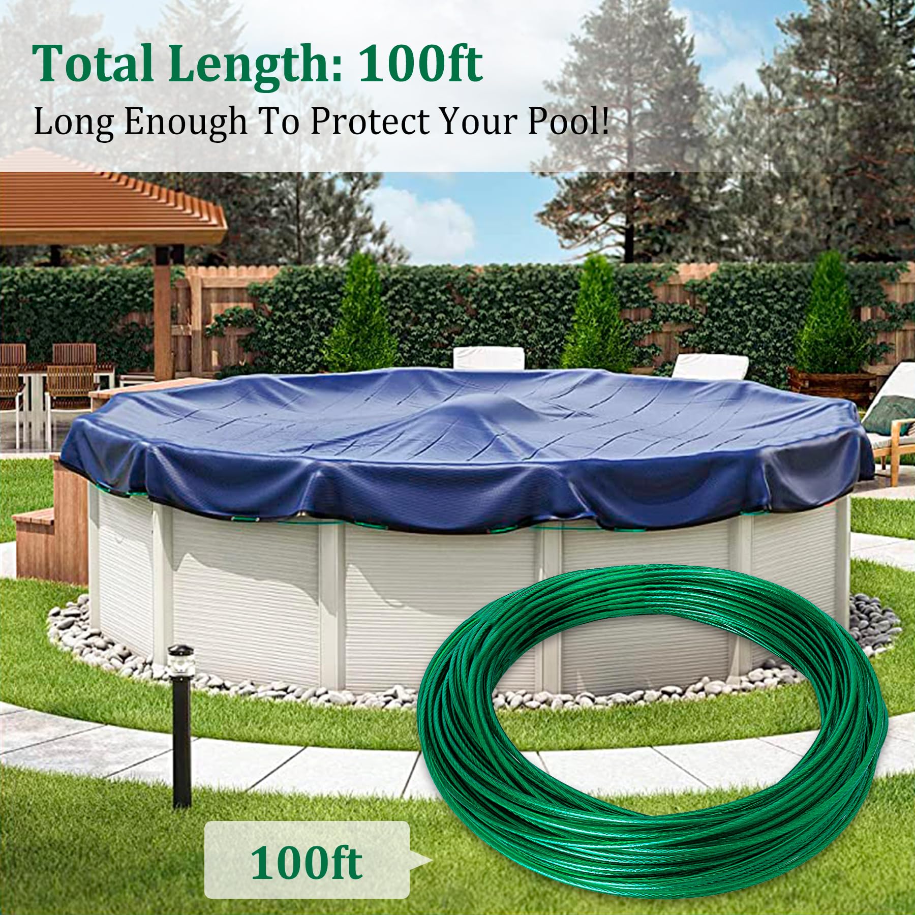 Snapklik.com : Belleone Swimming Pool Cover Cable And Winch Kit - 100ft ...