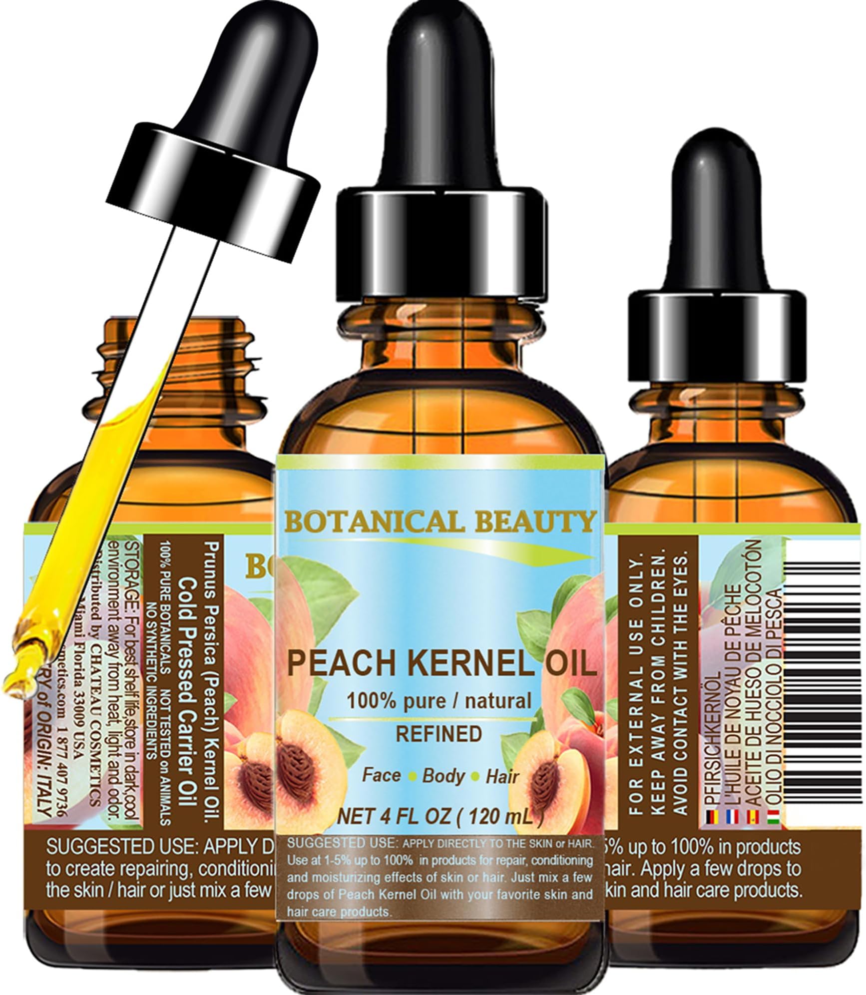 Amazon.com: Peach Kernel Oil. 100% Pure Natural Undiluted Refined Cold ...