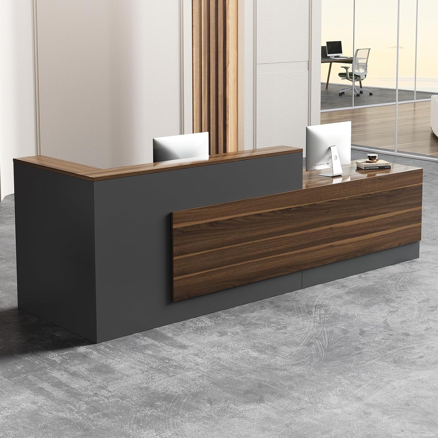 Amazon.com: Modern L-Shaped Reception Desk with Hutch, Office Reception ...