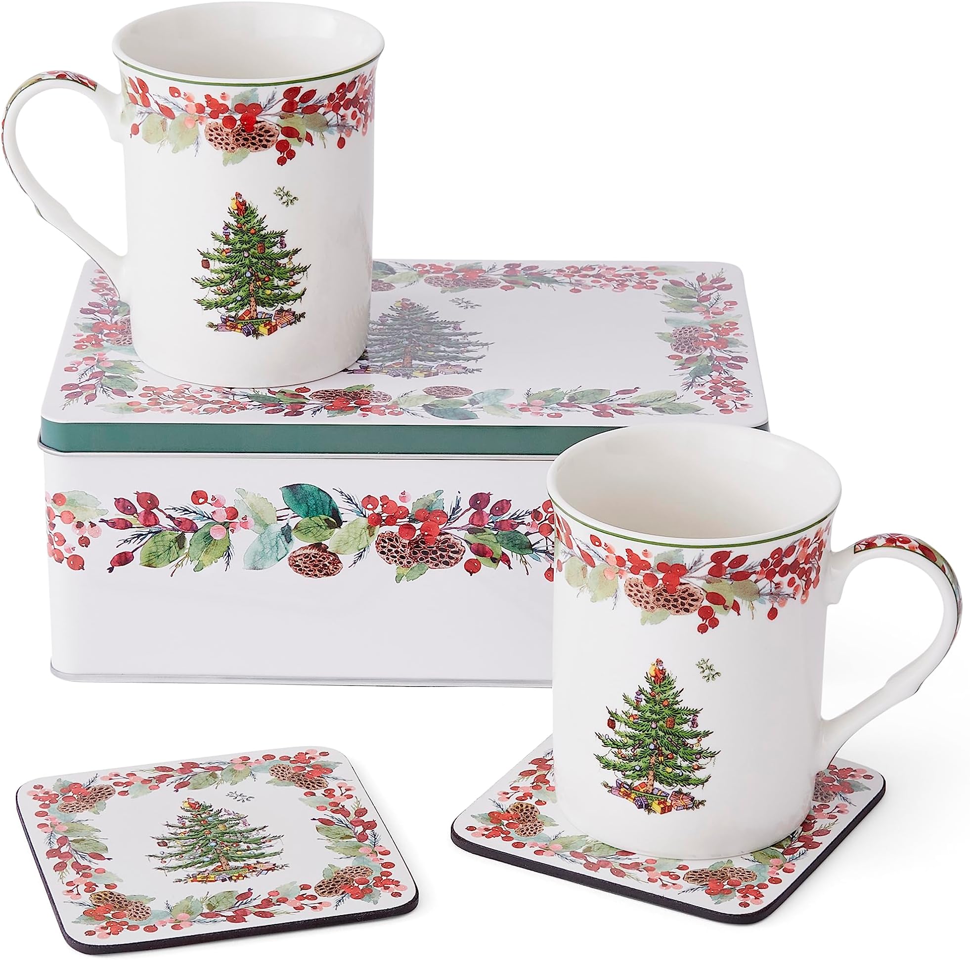 Amazon.com: Spode Christmas Tree Peppermint Mug and Coaster, Set of 2 ...