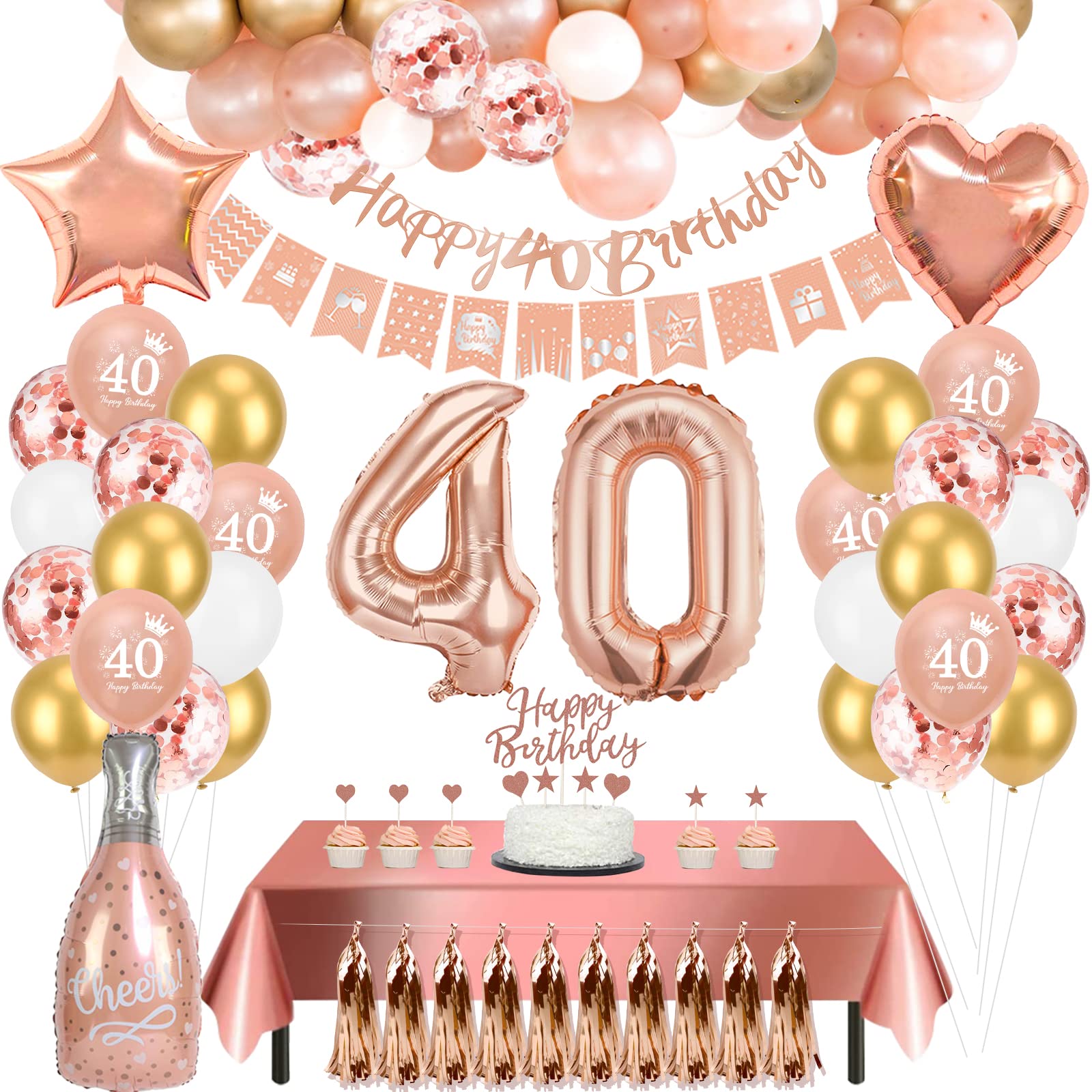 Buy 40th Birthday Decorations Rose Gold 40th Balloons 40th Birthday ...