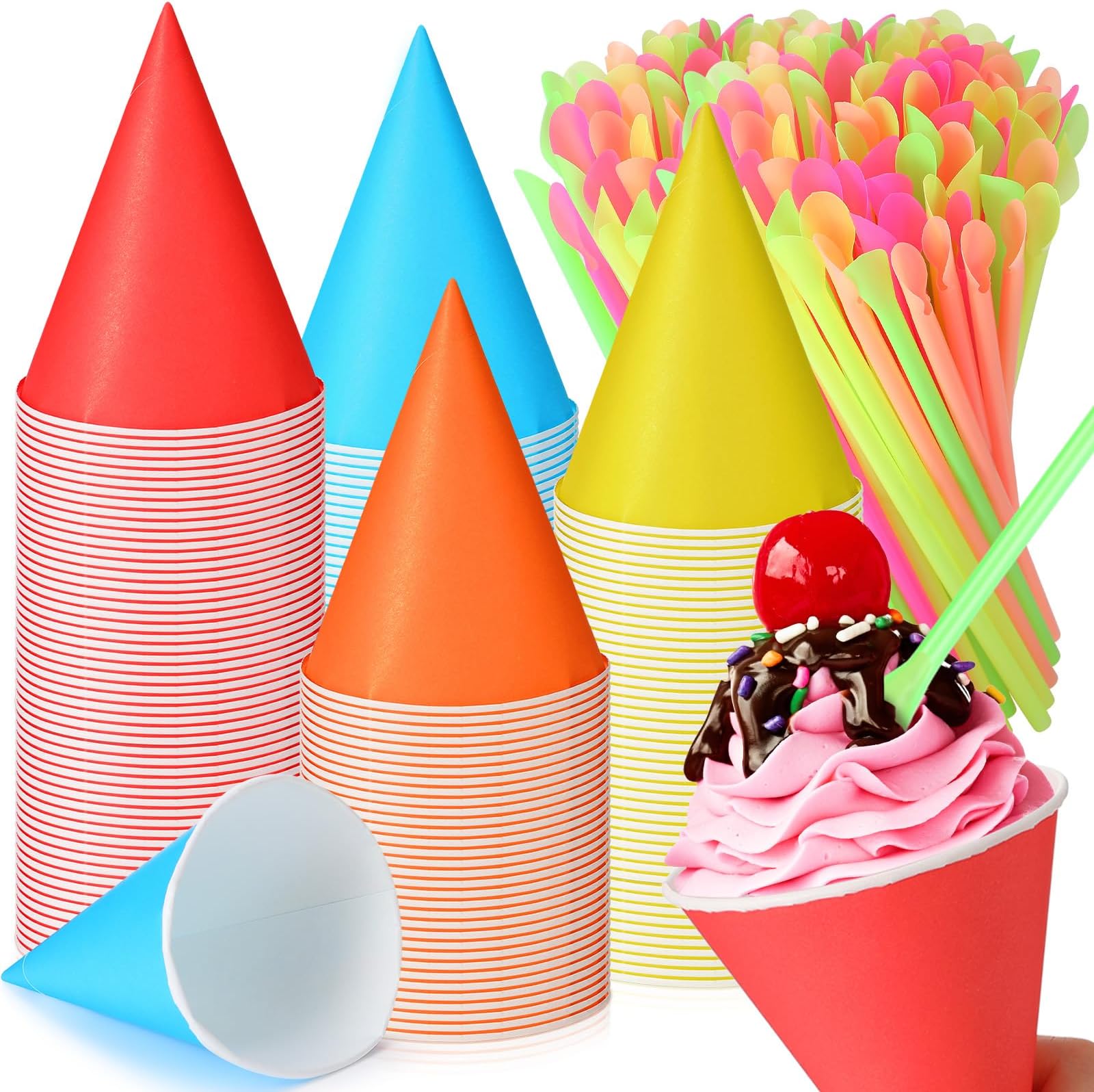 Amazon.com: Eaasty 100 Pcs Snow Cone Cups and Straws Cone Cups 4.5 oz ...