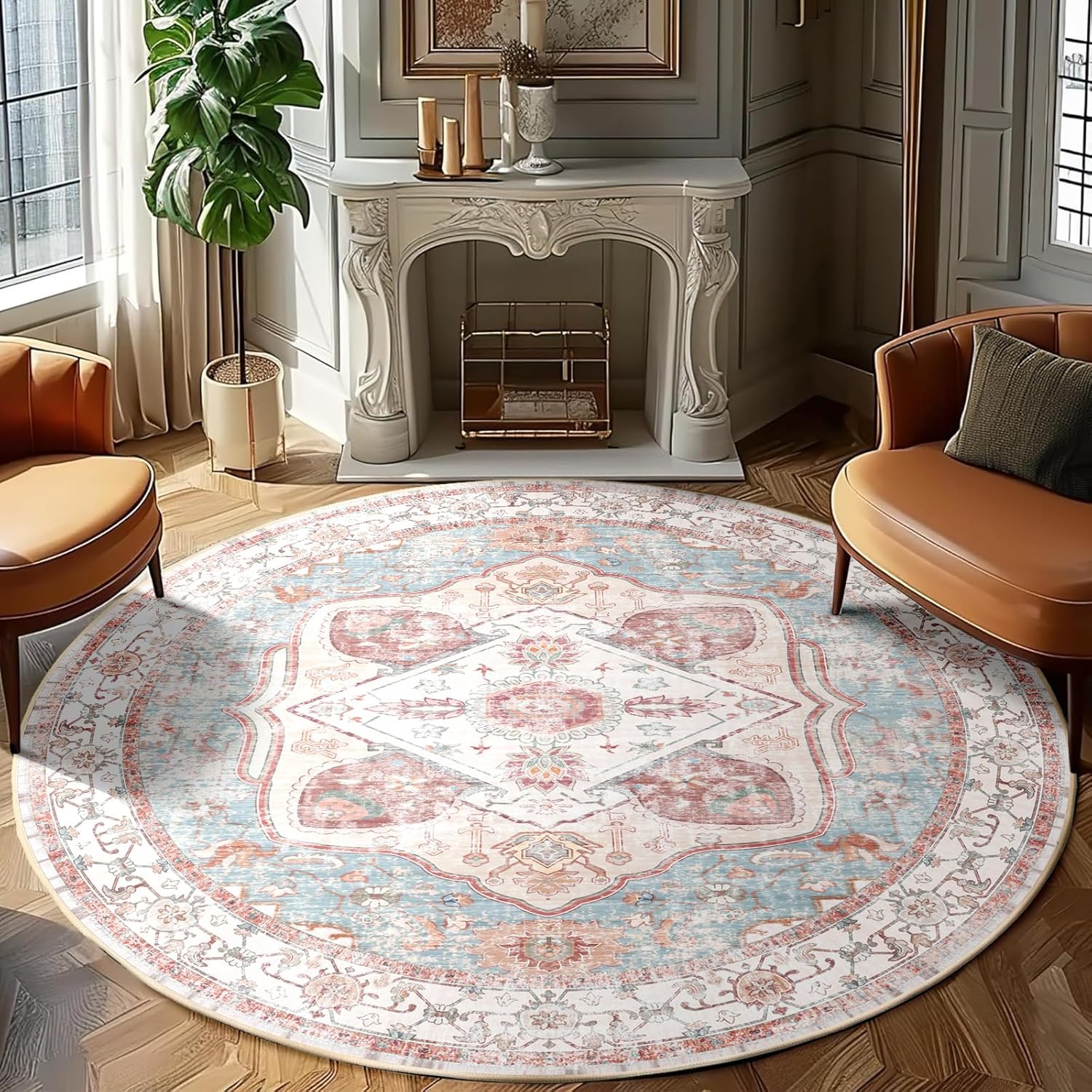 Amazon.com: RELEANY 8ft Round Rug 8ft Round Area Rug Machine Washable ...