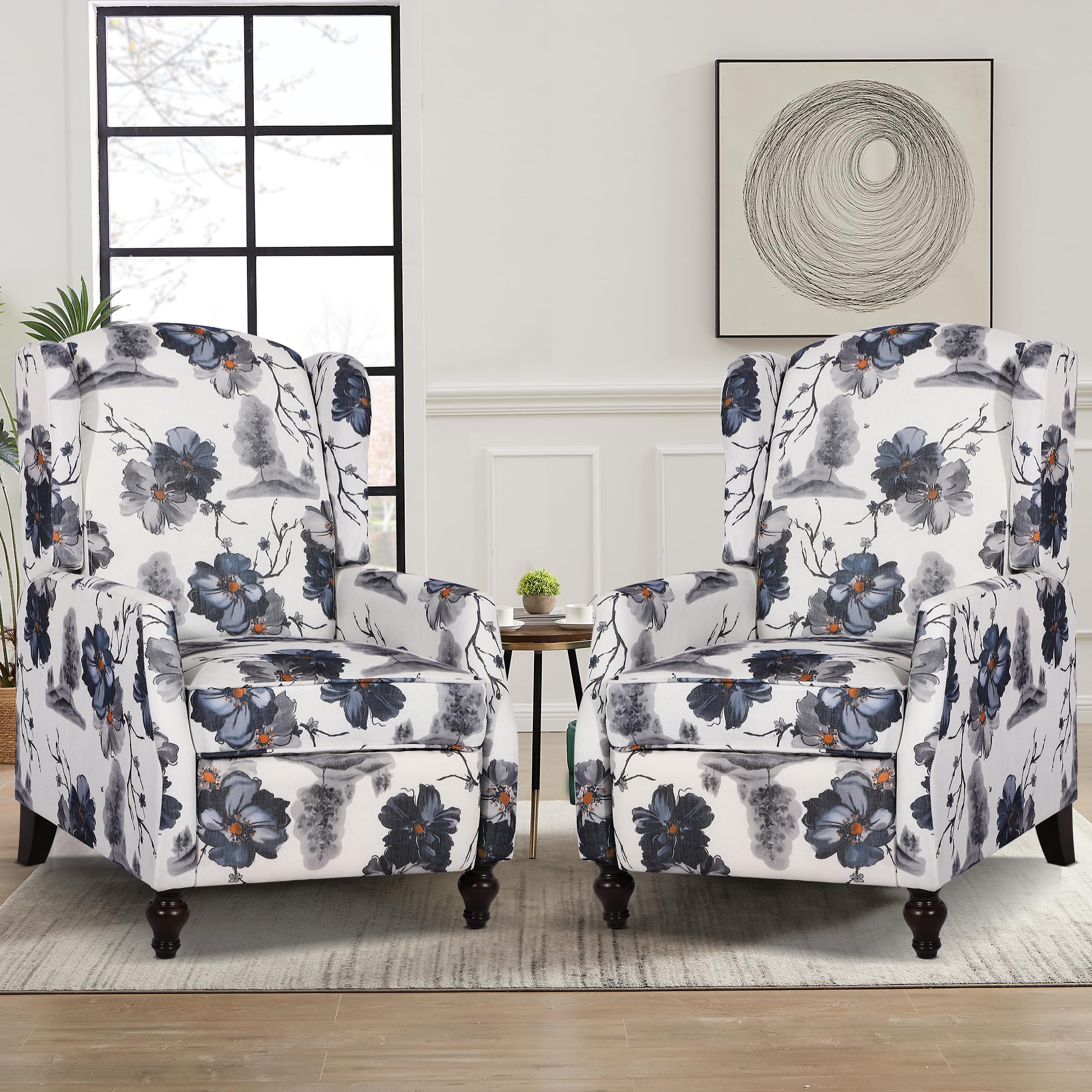 Amazon.com: GUEAPY Upholstered Wingback Chair Set of 2-Push Back ...