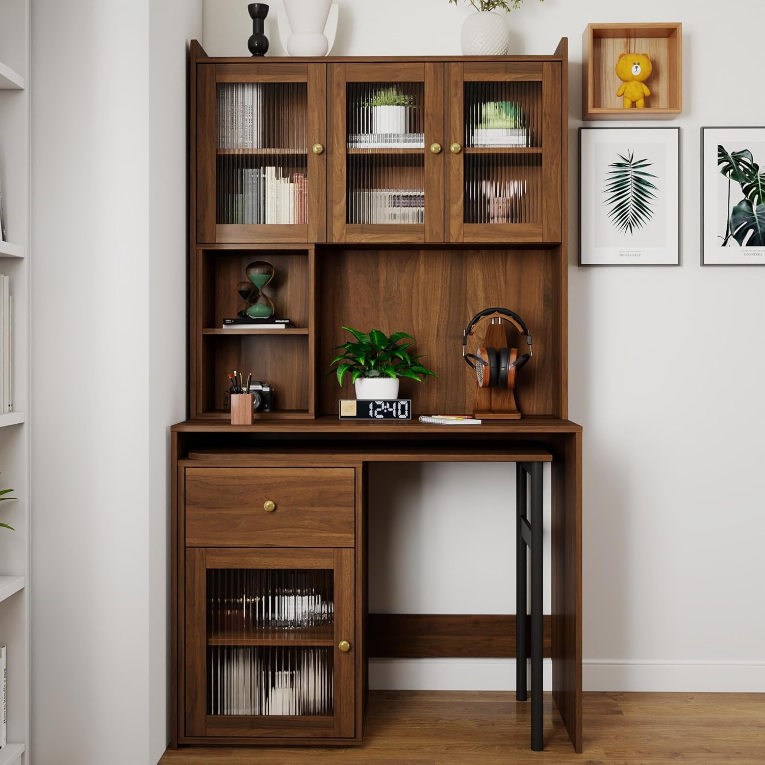 Amazon.com: NFGTDKZS Computer Desk with Glass Door Home Office Desks ...