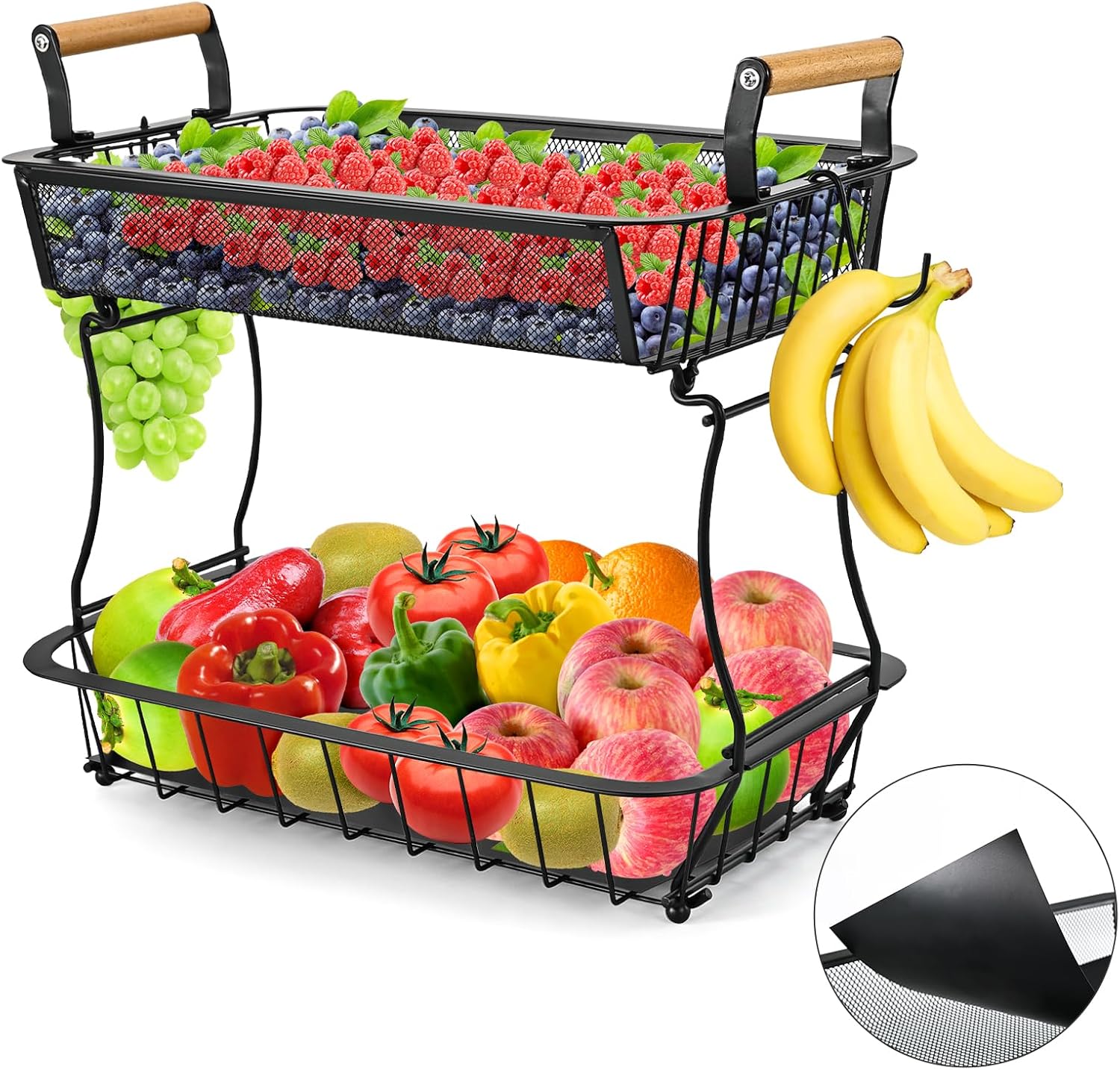 Amazon.com: Fruit-Basket-For-Kitchen-Counter With Banana Hanger, 2 Tier ...