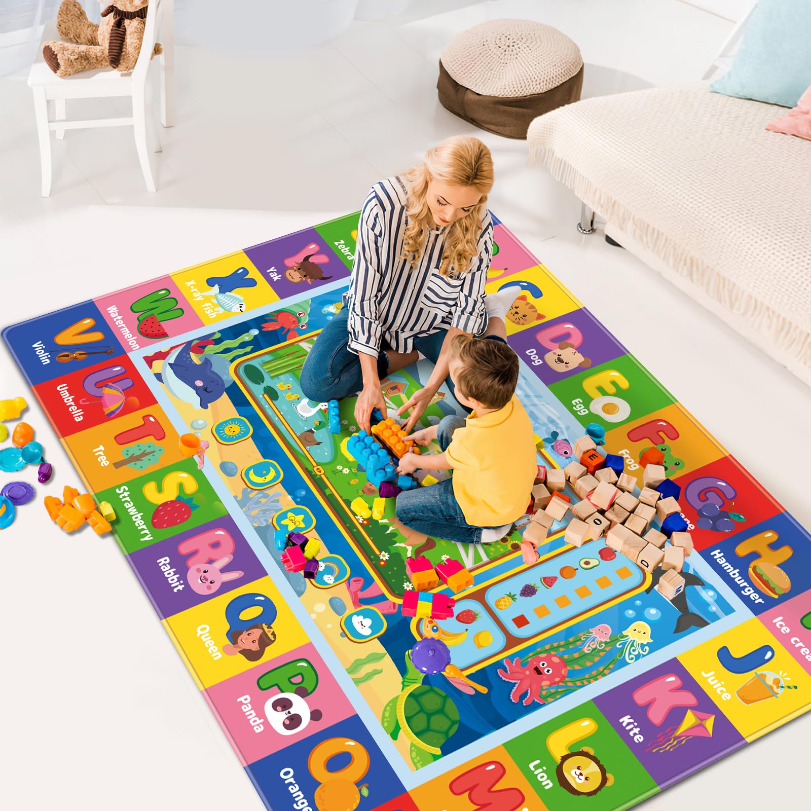 Amazon.com: AKASISRUG Kids Rug, ABC Educational Play Rug for Playroom ...