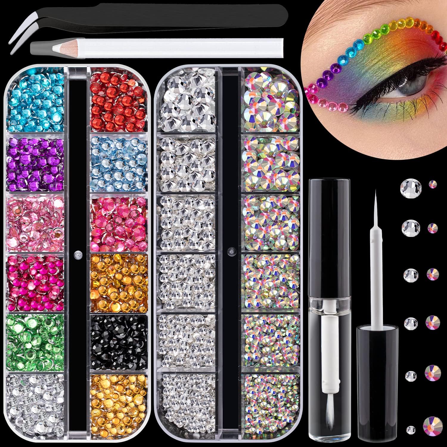 Amazon.com: Flat Back Rhinestone Kits Colorful Rhinestones+Crystal AB ...