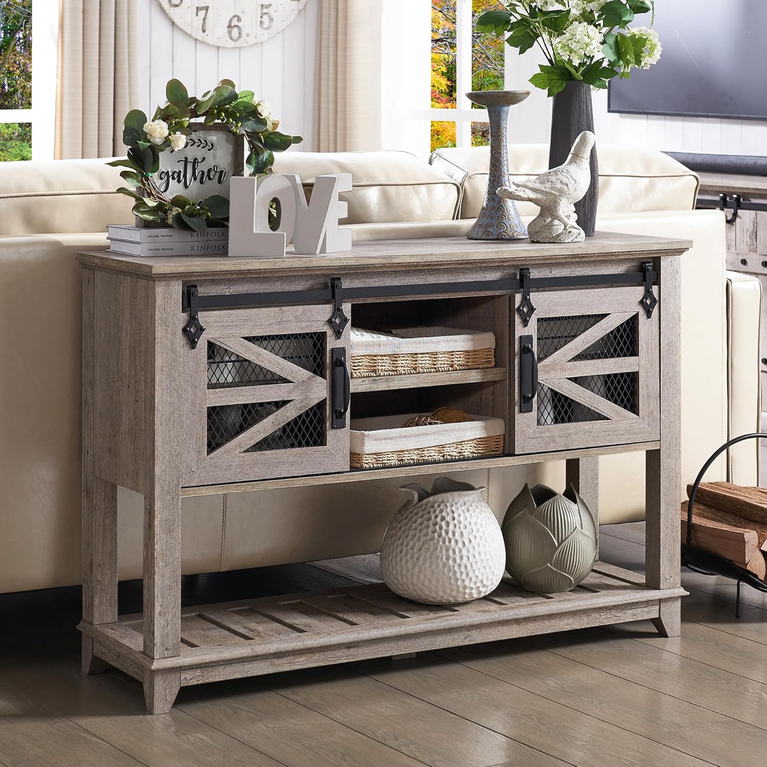 Amazon.com: OKD Entryway Table w/Sliding Barn Doors, 46'' Farmhouse & Industrial Console Table ...