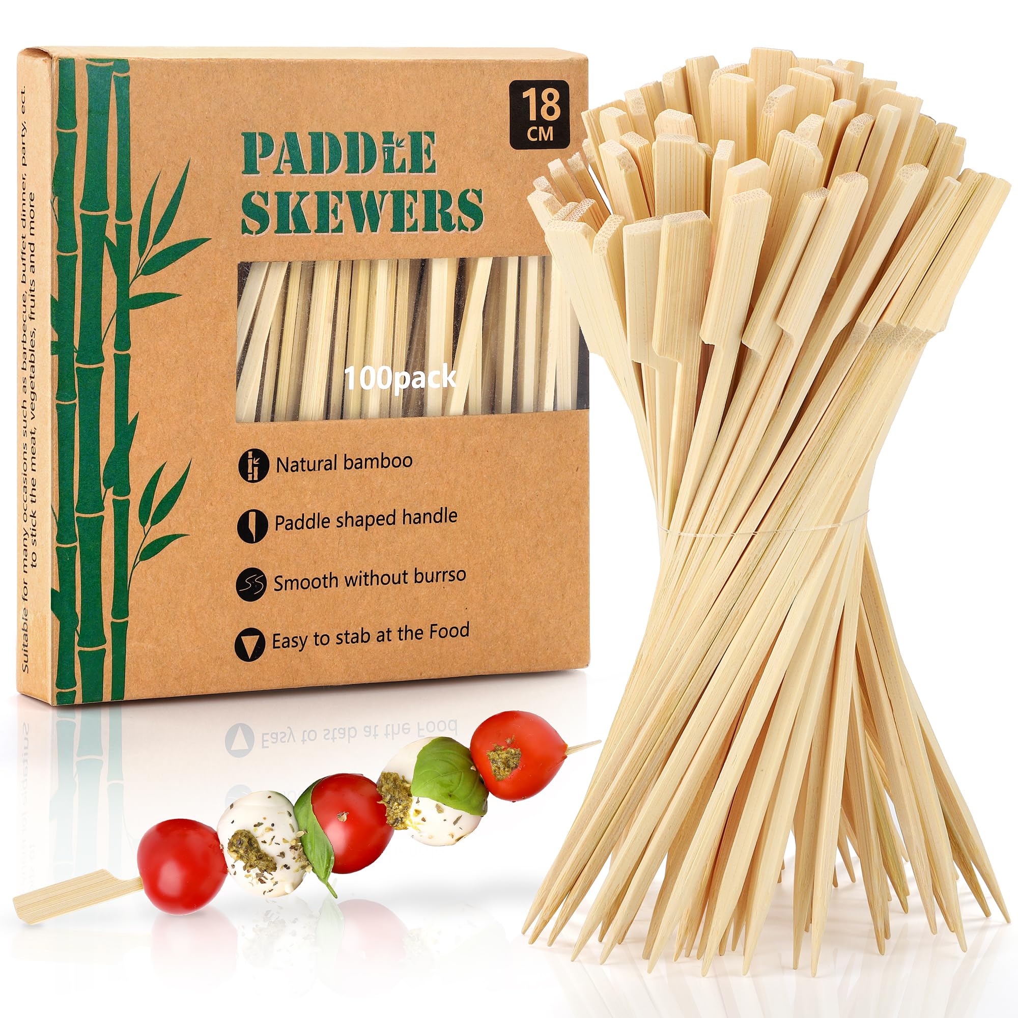 Aodaer 100 Pieces Bamboo Paddle Skewers 18CM Natural Wooden Cocktail ...