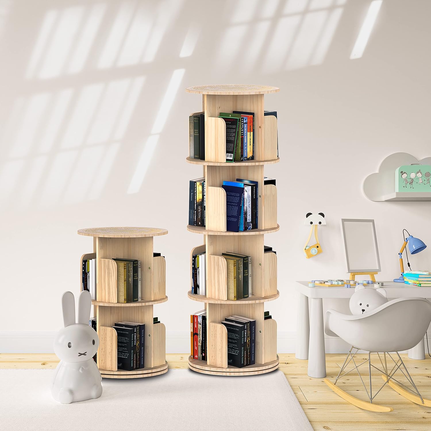 Cuguords Rotating Bookshelf Tower, 360 Display Spinning Bookshelf, 4 ...