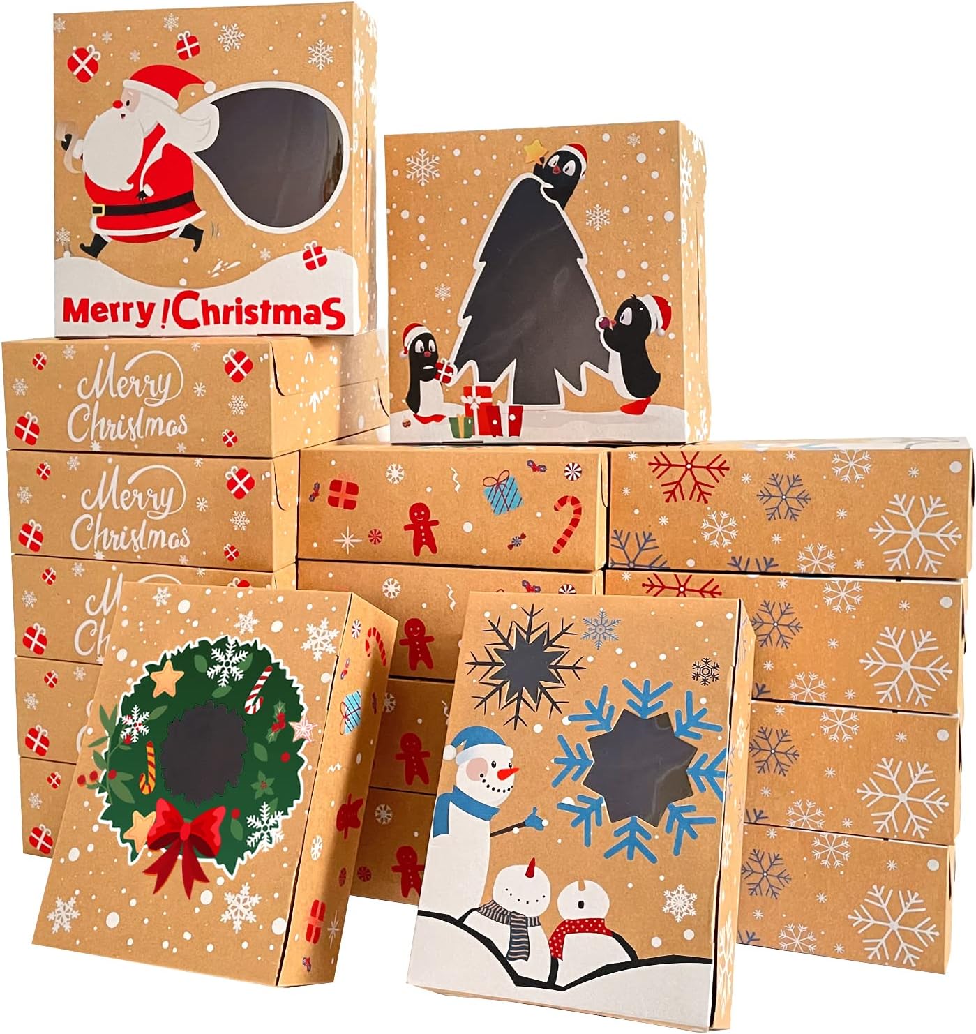 DIYDEC 24 Stück Weihnachtsplätzchen-Boxen, Weihnachts-Kraft-Kuchenboxen ...