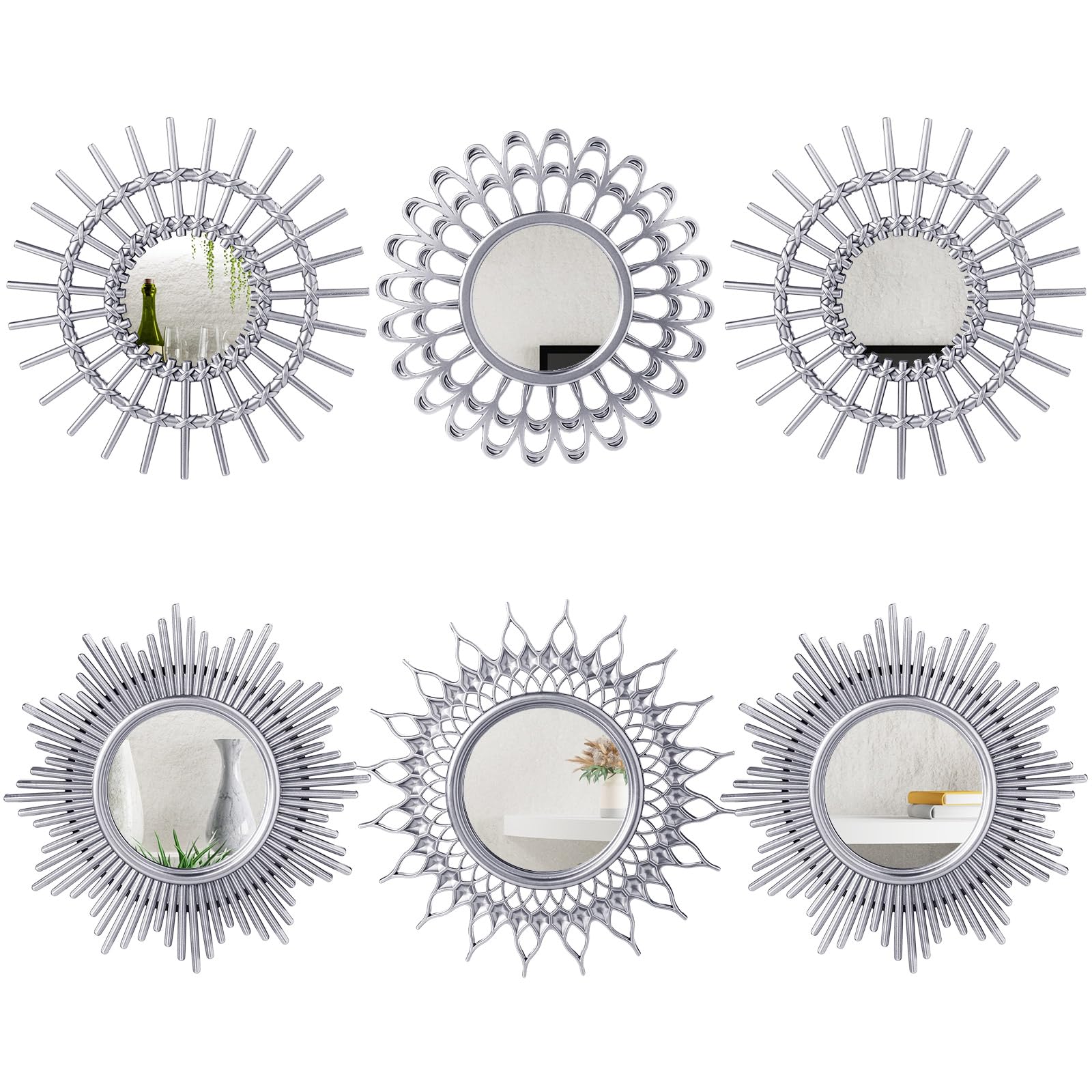 Amazon.com: Namalu 6 Pcs Mirrors for Wall Decor, Small Circle Sun ...