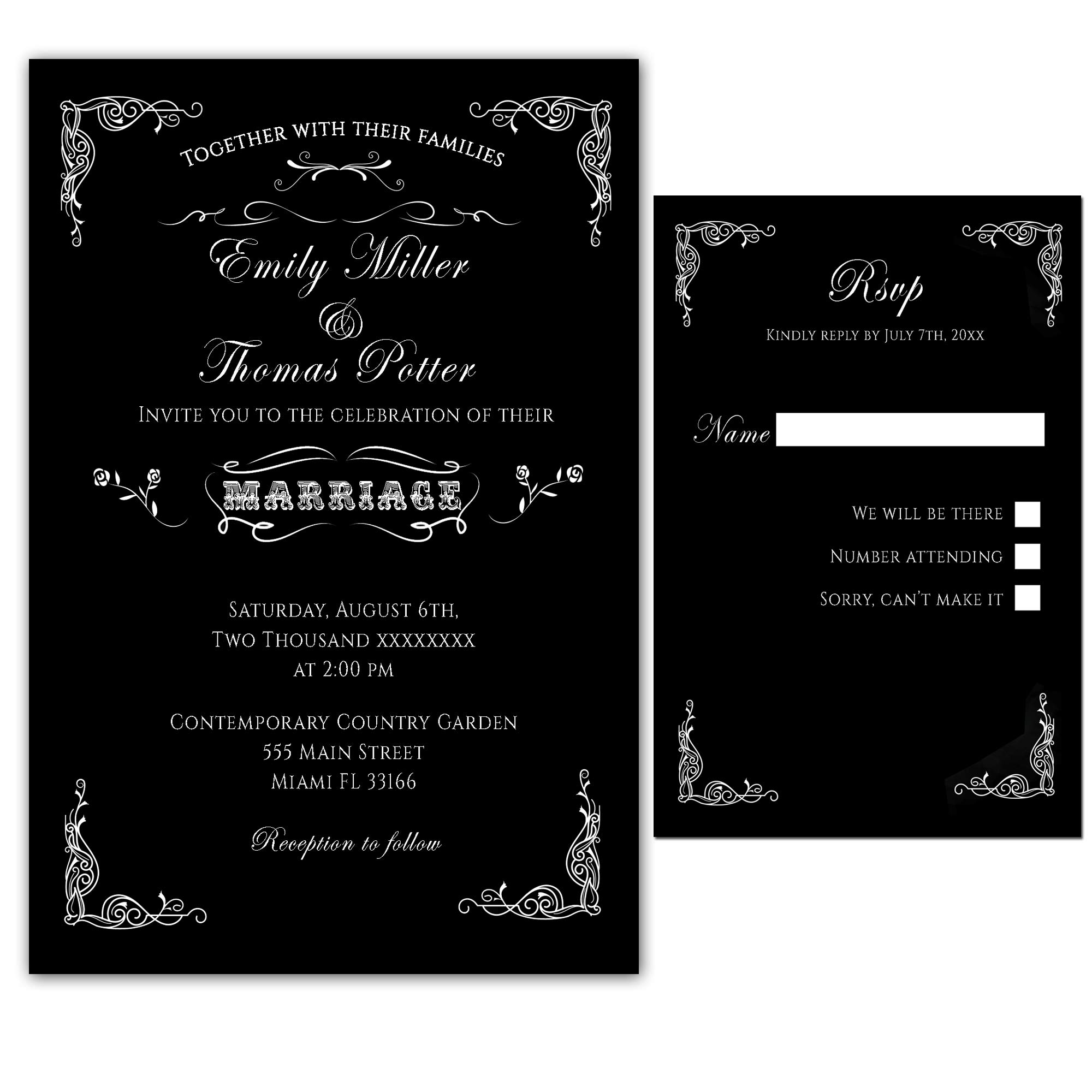 Black And White Wedding Enclosure Card Template