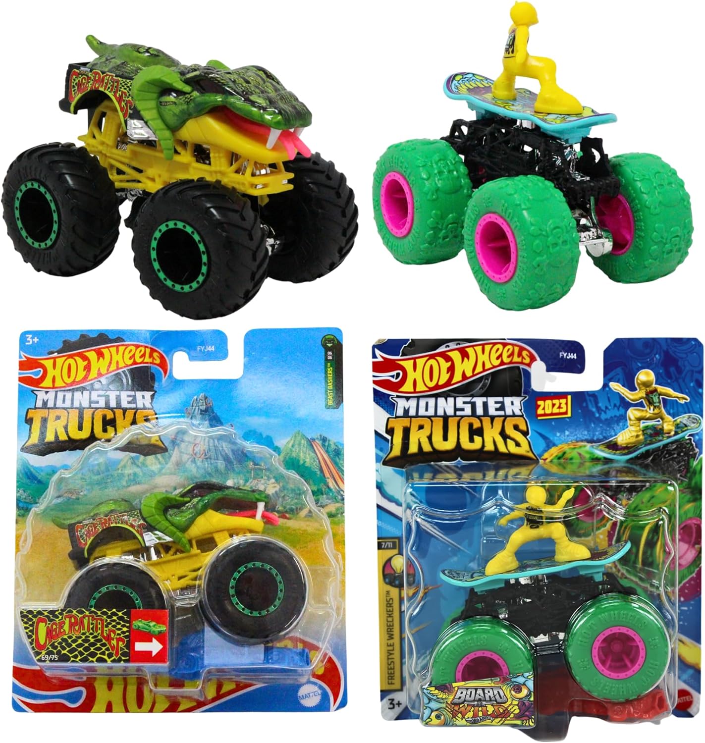 Hot Wheels Monster Trucks - 1:64 Scale Diecast - Cage Rattler & Board ...