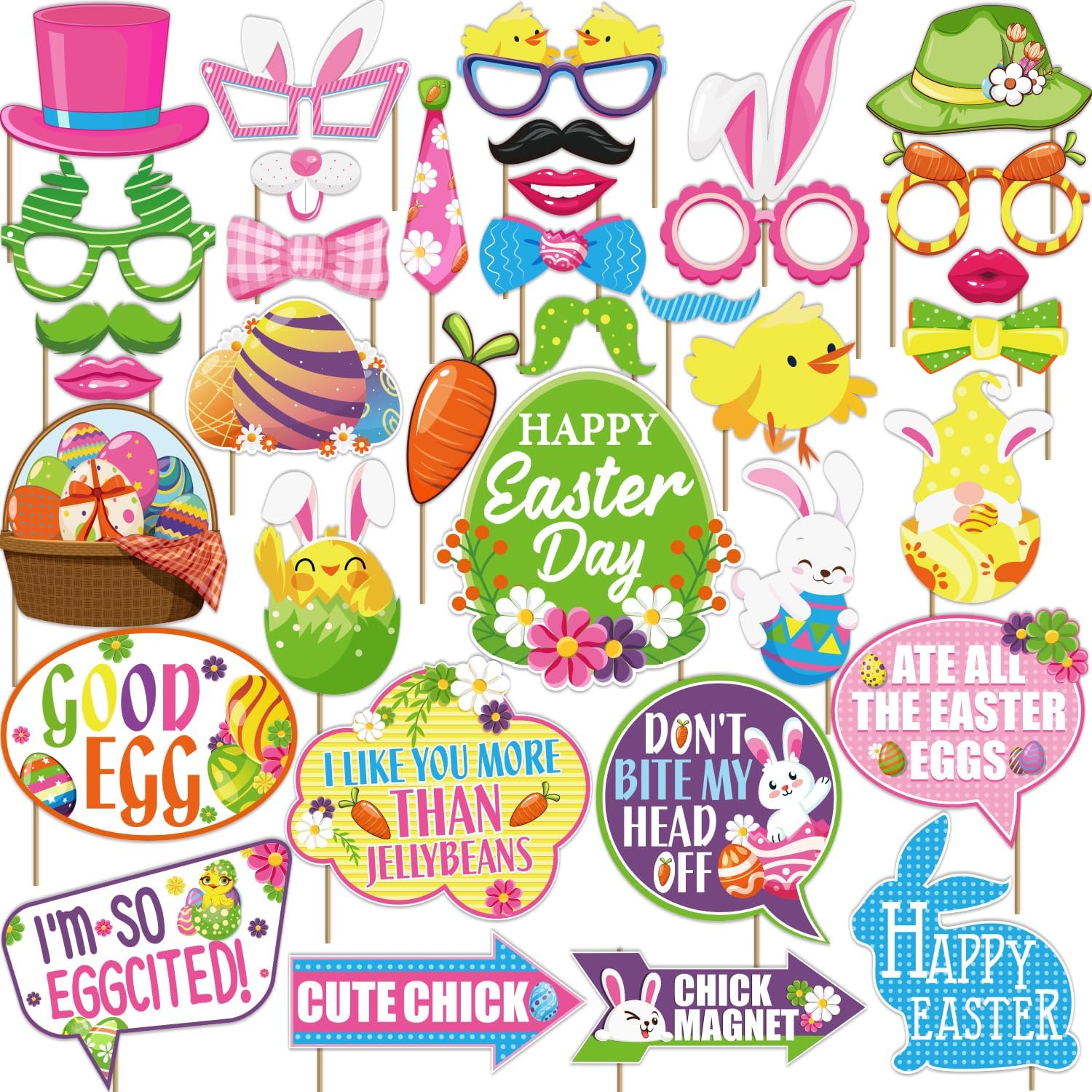 Amazon.com: 36 Pcs Easter Photo Props, Happy Easter Decorations Photo ...