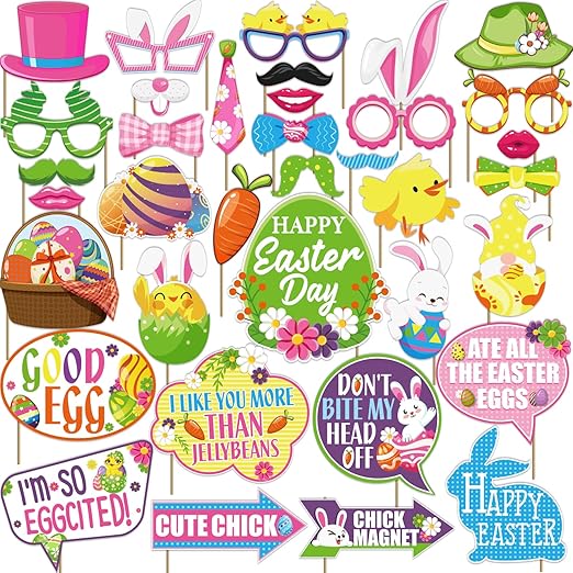 Amazon.com: 36 Pcs Easter Photo Props, Happy Easter Decorations Photo ...