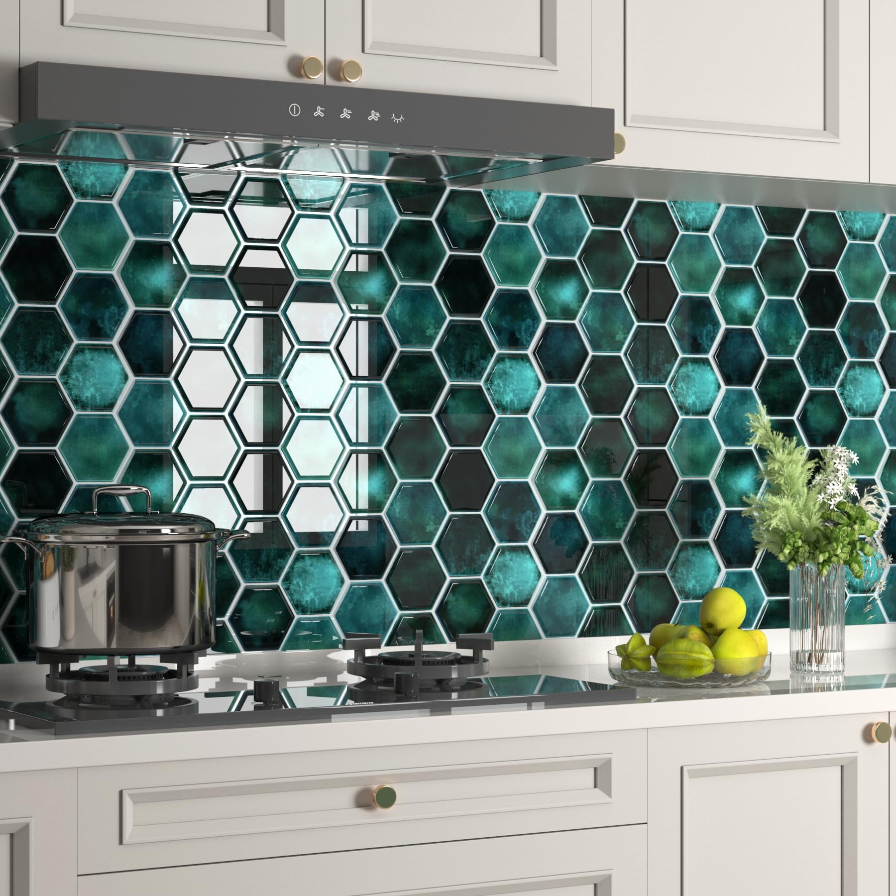 Decotalk Hexagon Peel and Stick Backsplash Tile Green Backsplash for ...