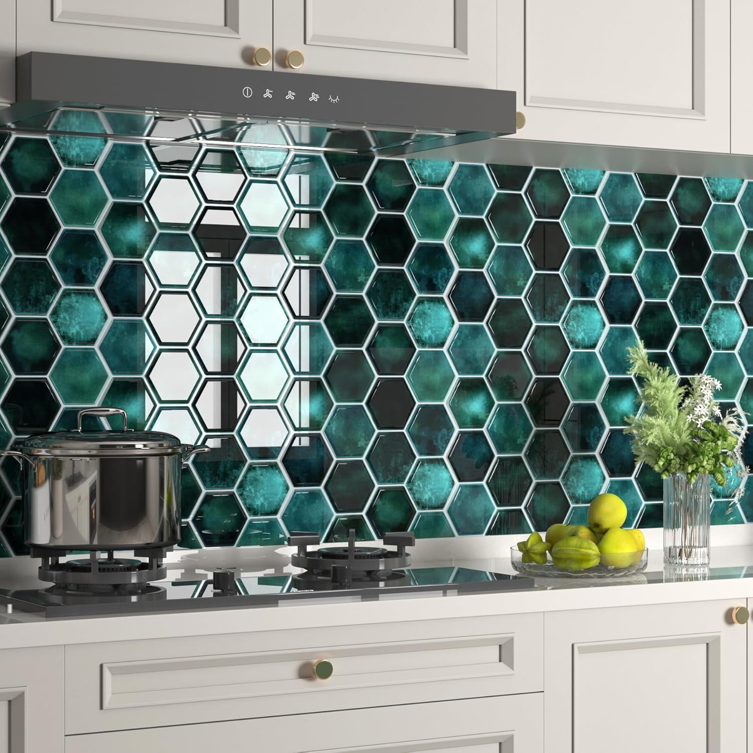 Decotalk 30-Sheet Green Hexagon Backsplash Peel and Stick Kitchen ...