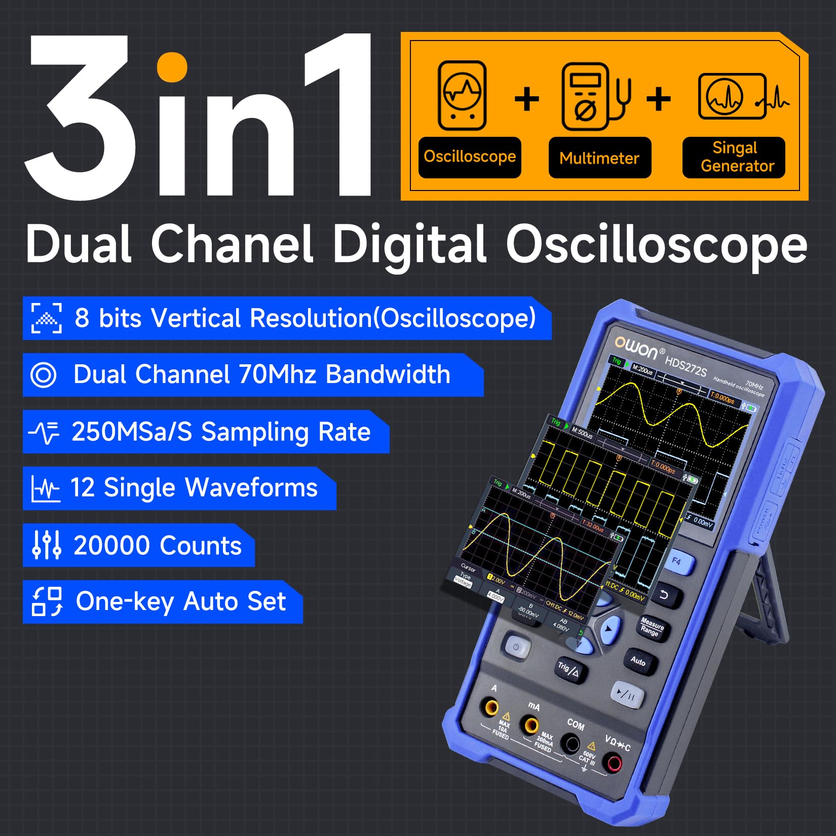 Snapklik.com : Handheld Lab Oscilloscope Multimeter, 2 Channels, 70MHz ...