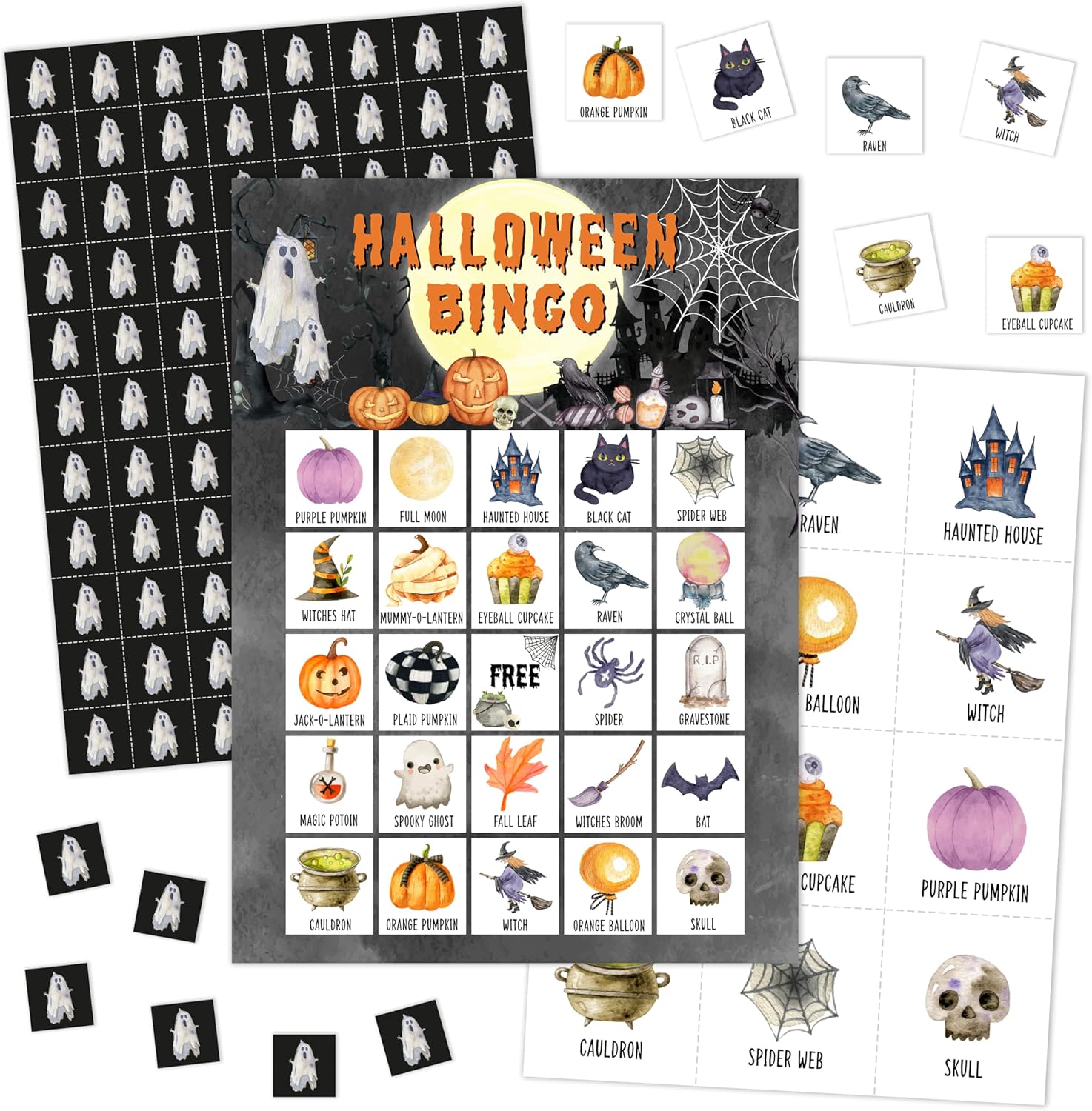 Amazon.com: Halloween Bingo Games Cards for Adults, Cute Ghost Bingo ...
