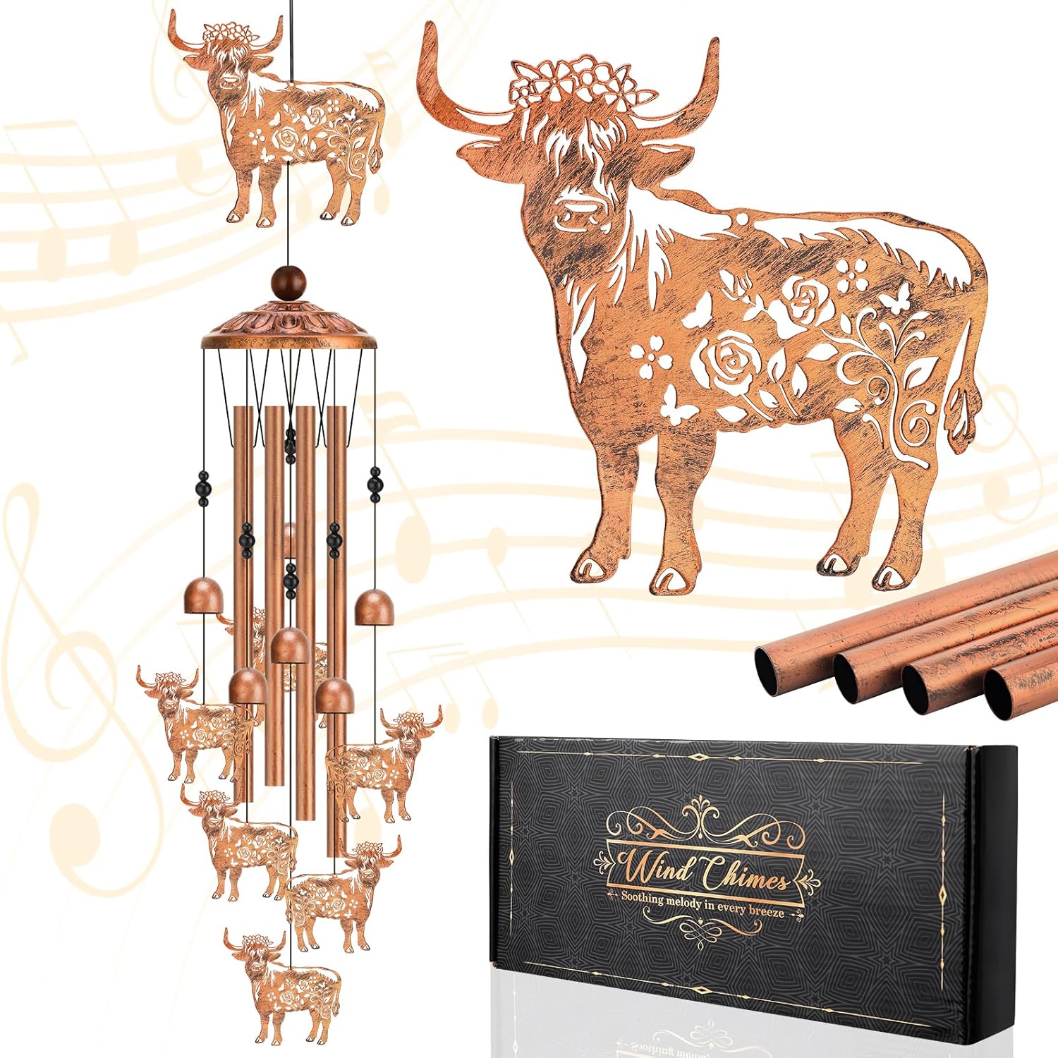 Amazon.com : Hoemwarm Highland Cow Wind Chimes for Outside Metal ...