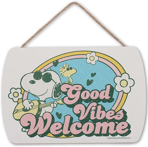 Amazon.com: Peanuts Snoopy Good Vibes Welcome Hanging Wood Wall Decor ...