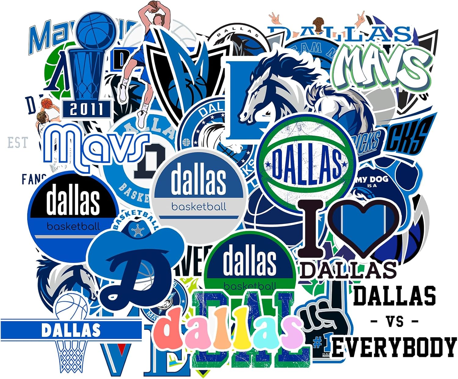 Amazon.com: 40 PCS Dallas Vinyl Mavericks Basketball Stickers for Water ...