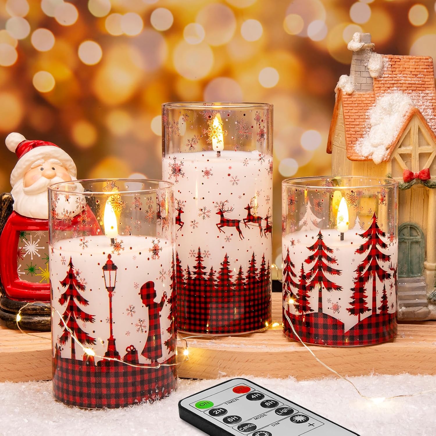 Amazon.com: Eywamage Red Buffalo Plaid Christmas Flameless Candles with ...