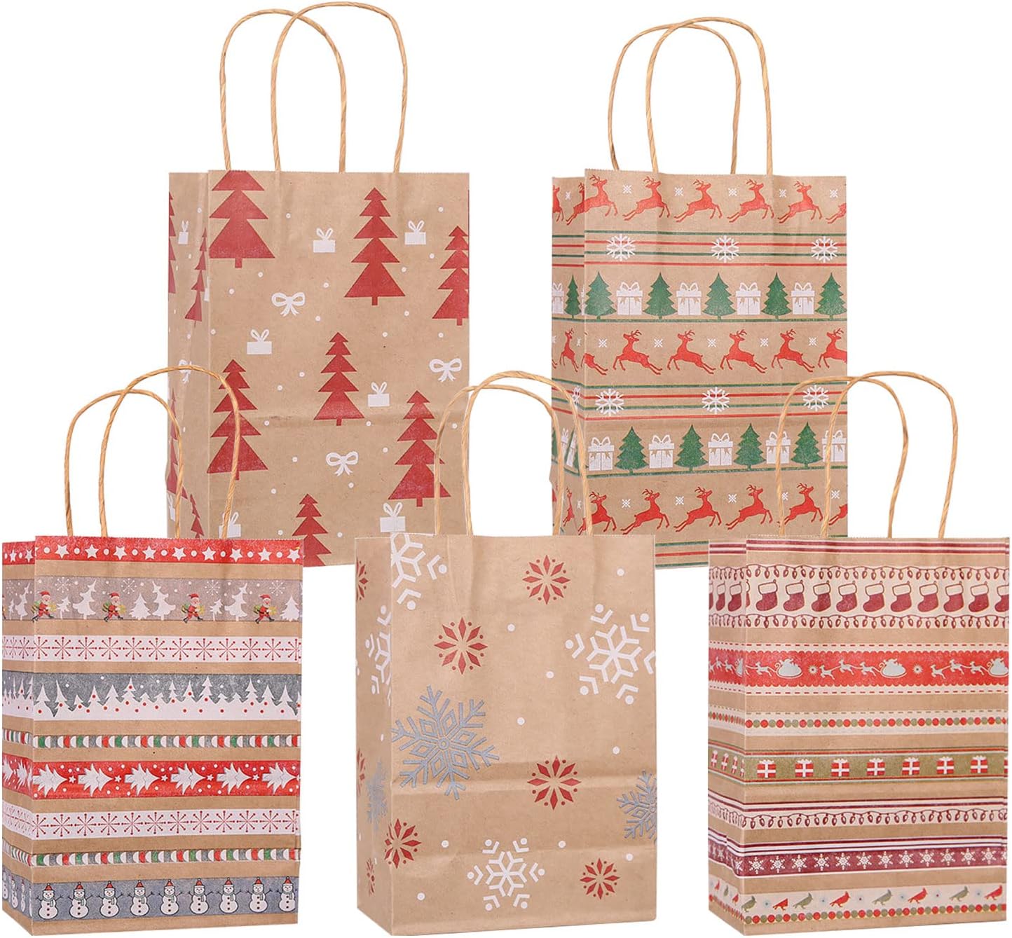 Sac Cadeau Noel, 25 Sacs Cadeaux en Papier pour Noël, Sac Papier Kraft ...