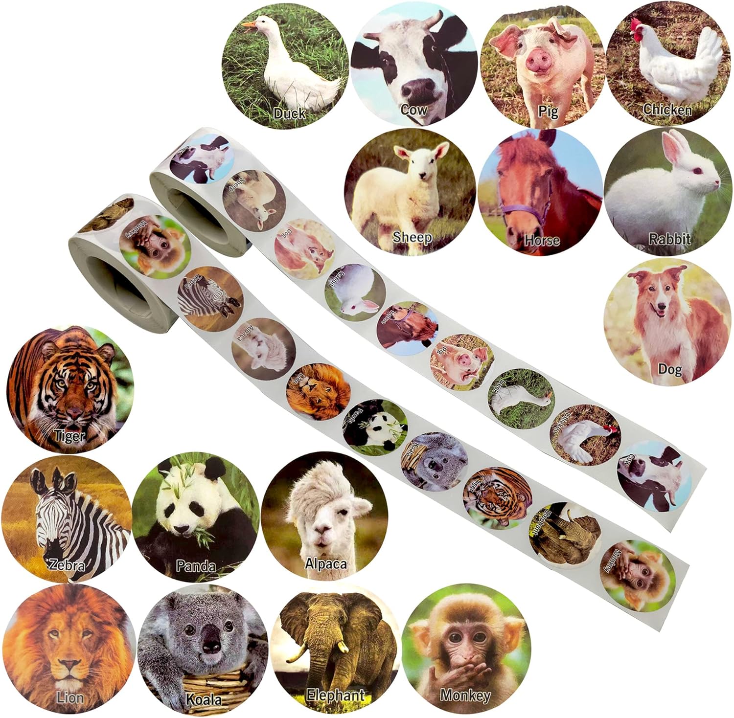 1000pcs Realistic Farm Animal Zoo Animal Label Roll Stickers Forest ...