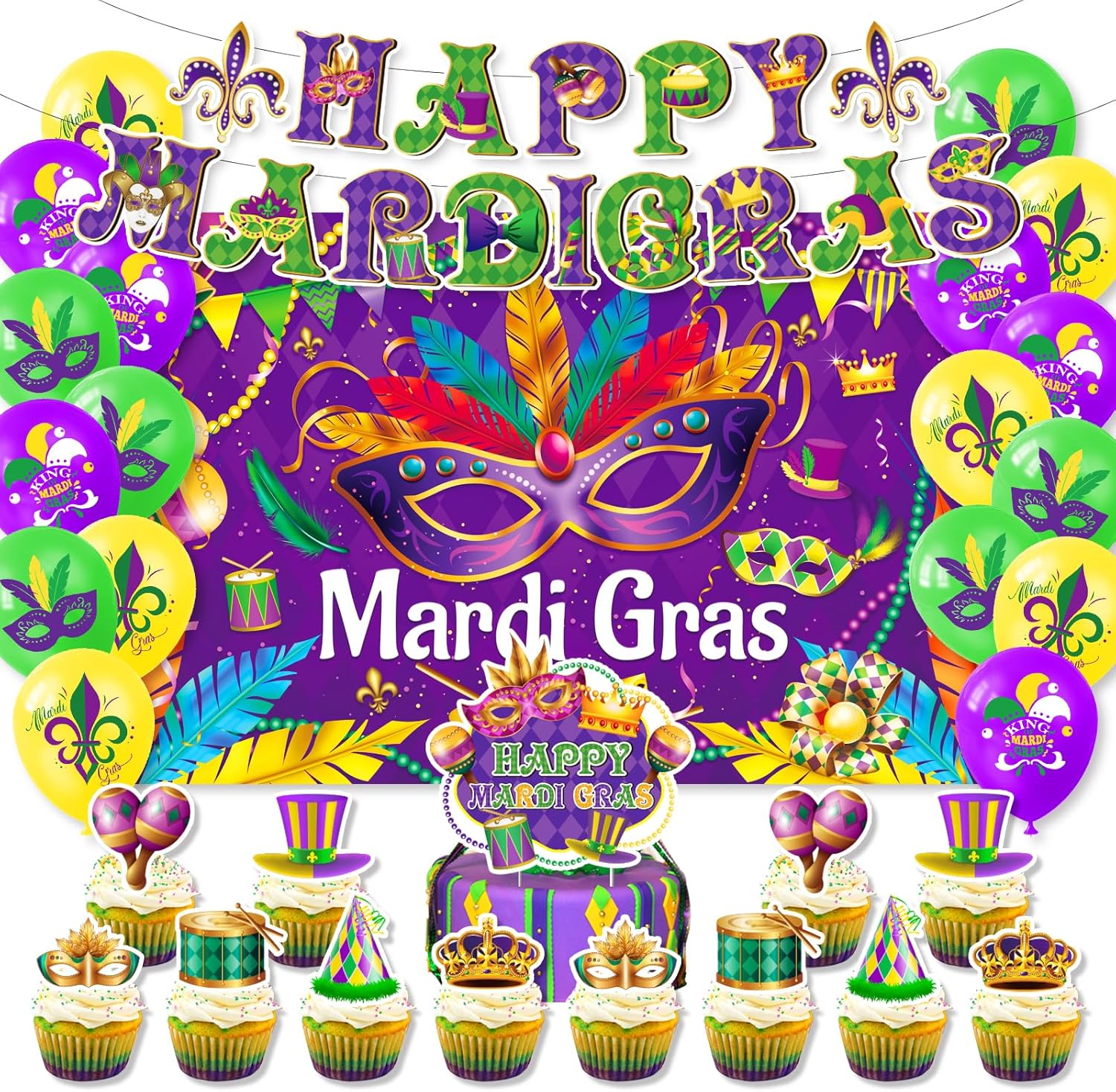 Amazon.com: Mardi Gras Party Supplies Decorations Mardi Gras Backdrop ...